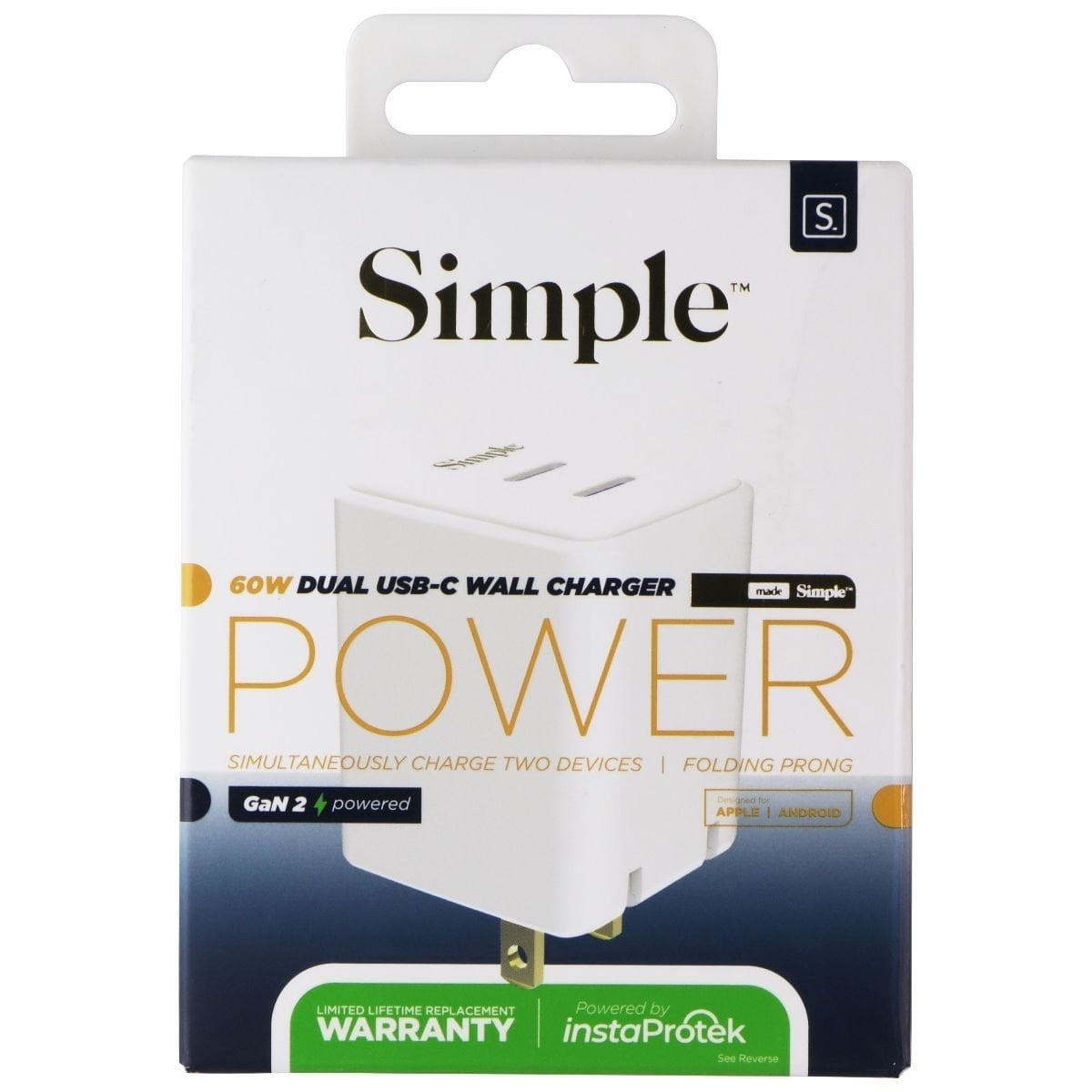 Simple 60W Dual USB-C Wall Charger - White - Walmart.com