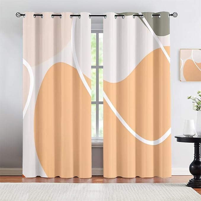 Simple Abstract Bohemian Grommet Window Shades, White Curved Lines ...