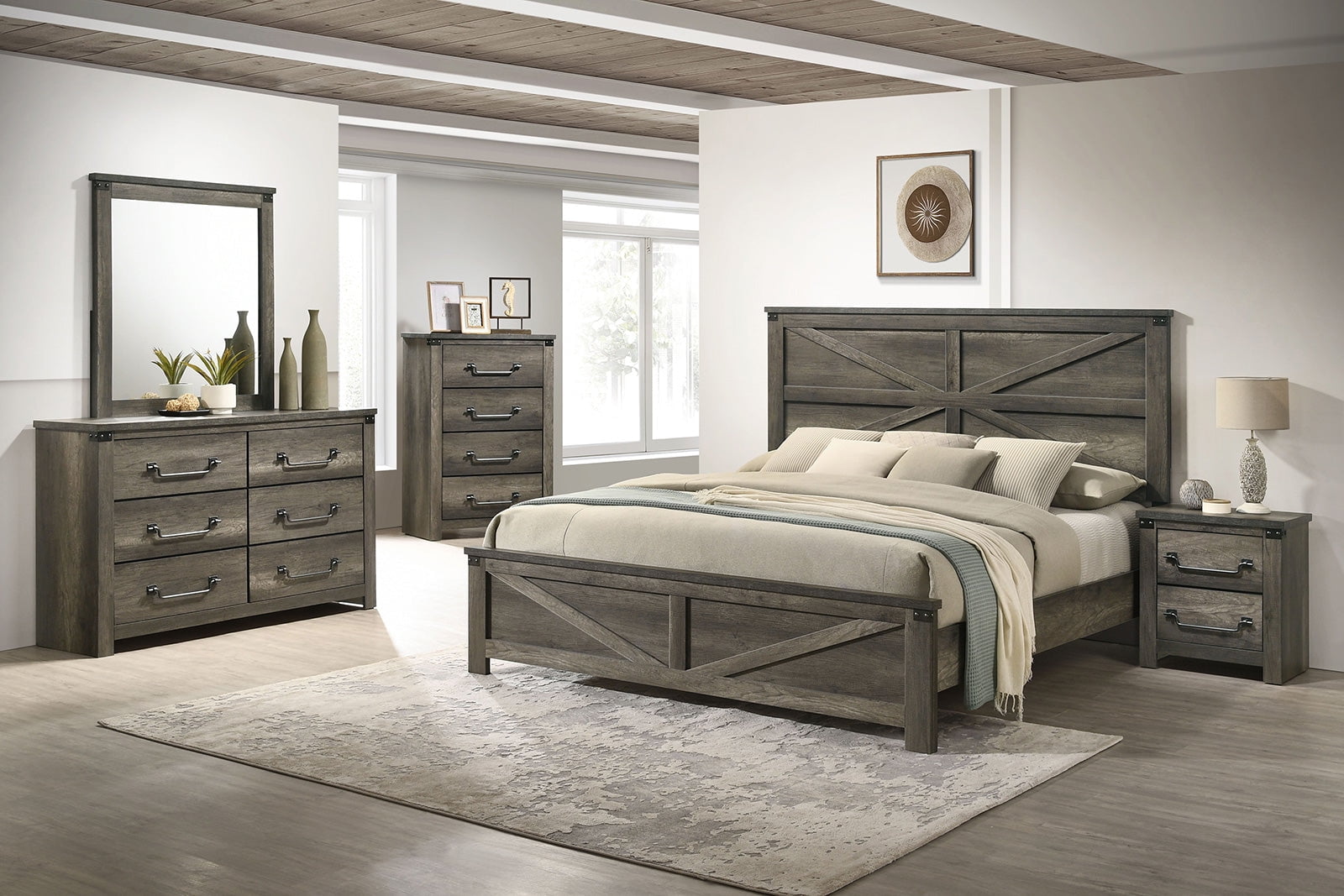 Simple And Beautiful 6pc Bedroom Set Eastern King Size Bed Dresser ...