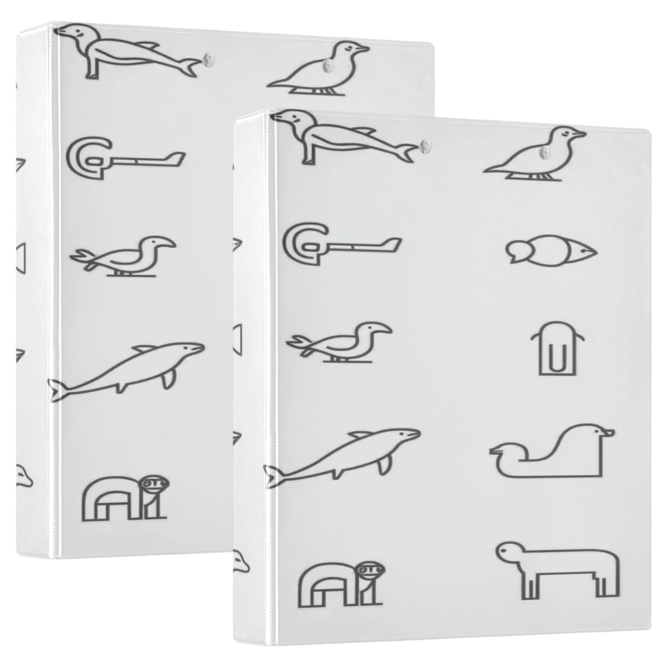 Simple Animal Line Drawings 12.4x10.6in PVC Round Ring Binder, D-Ring 3 ...