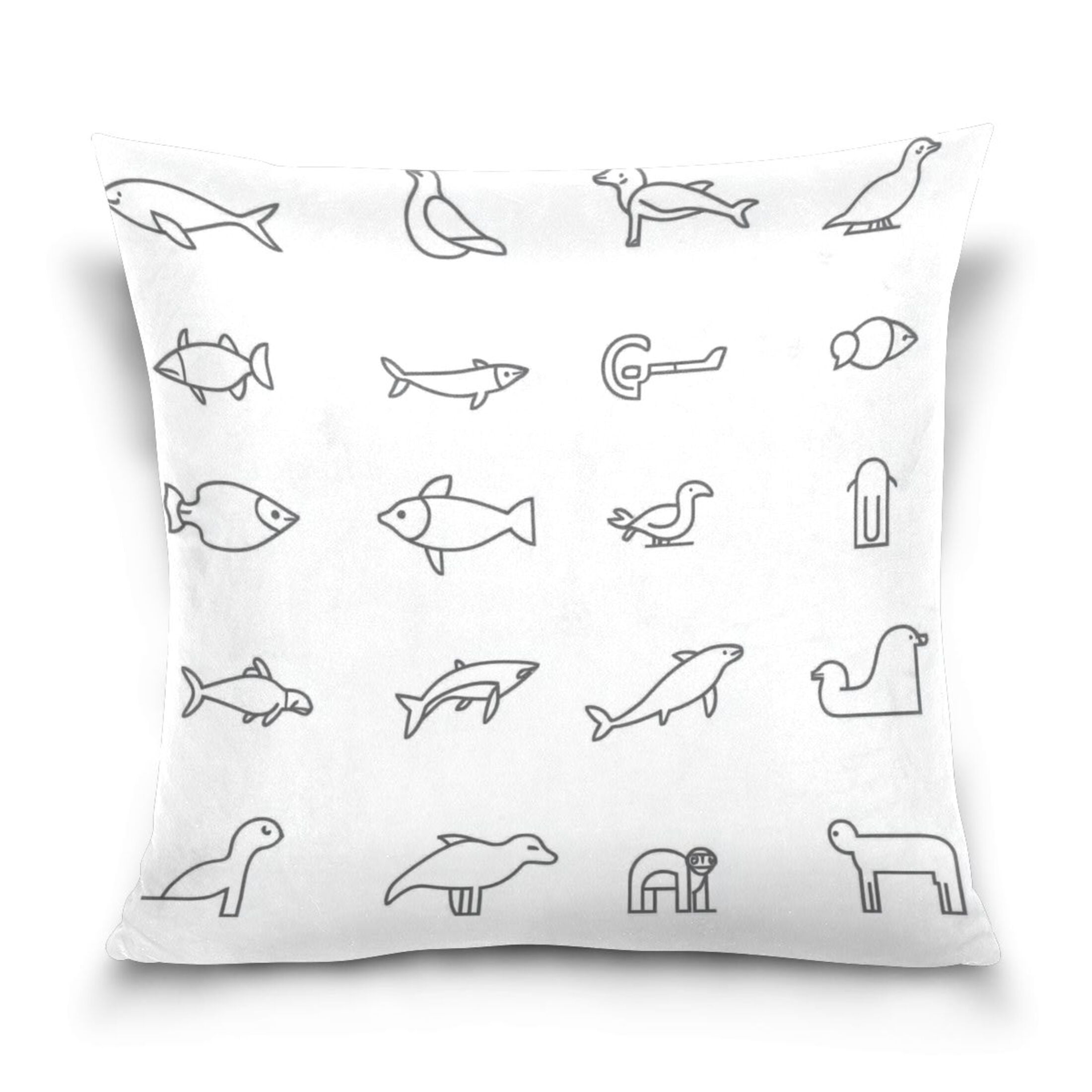 Simple Animal Line Drawings 16x16 Inch Plush Velvet Pillowcase Double ...