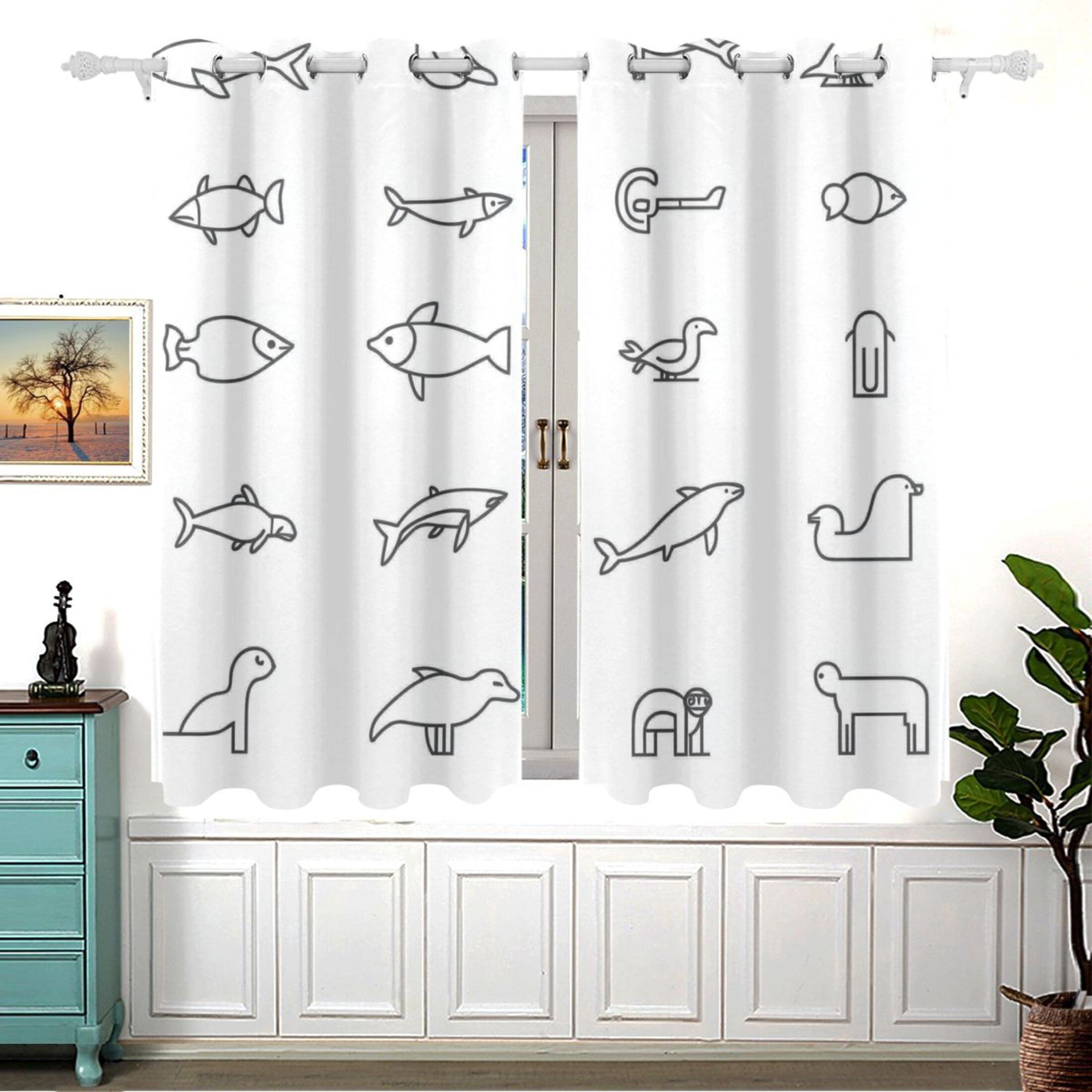 Simple Animal Line Drawings 2 Panels 54x55 Inch Blackout Curtains ...