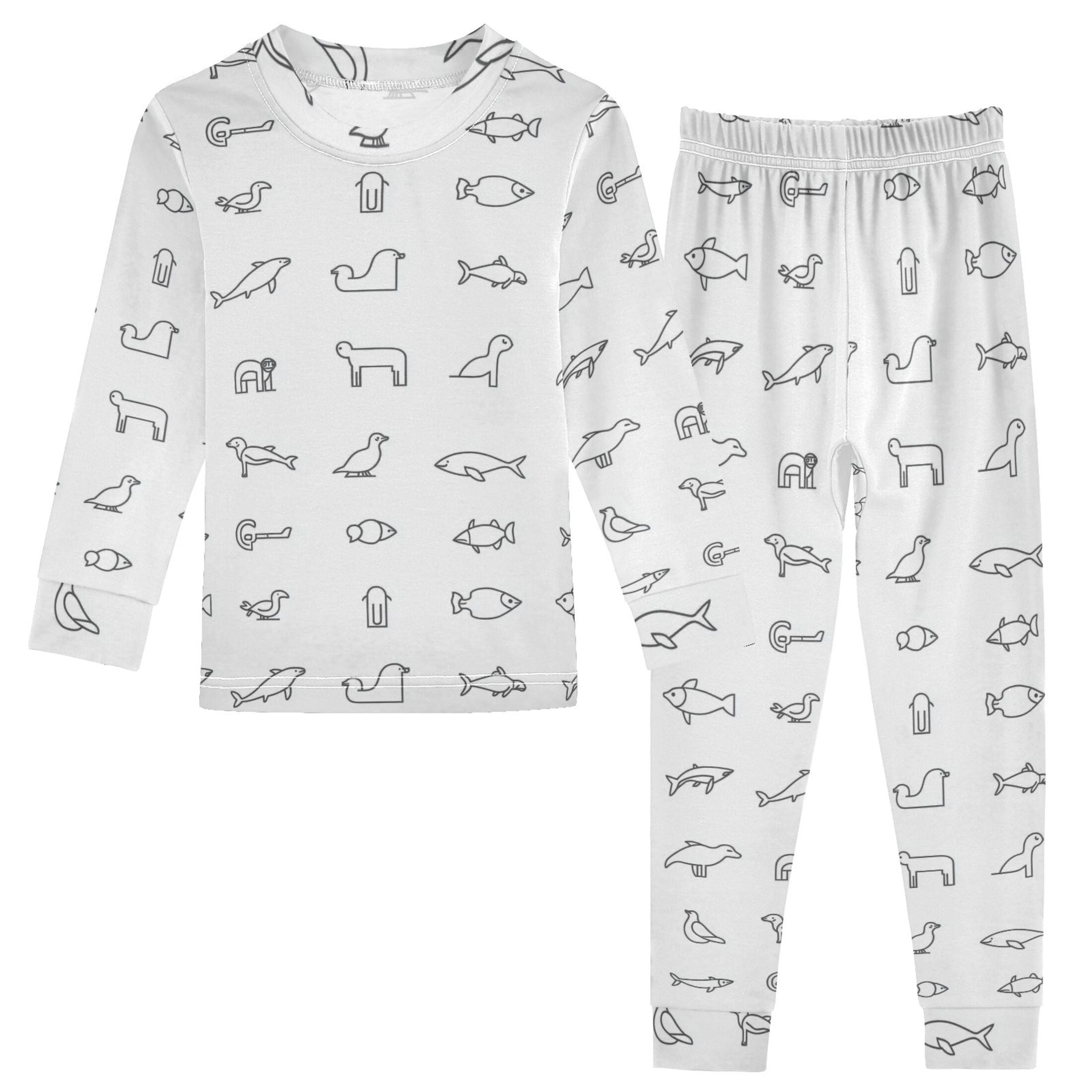 Simple Animal Line Drawings Cotton Pajamas 2 Piece Set Sleepwear Soft ...
