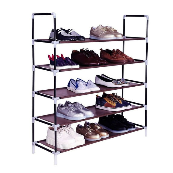 Simple Assembly 5 Tiers Non-woven Fabric Shoe Rack with Handle Dark ...