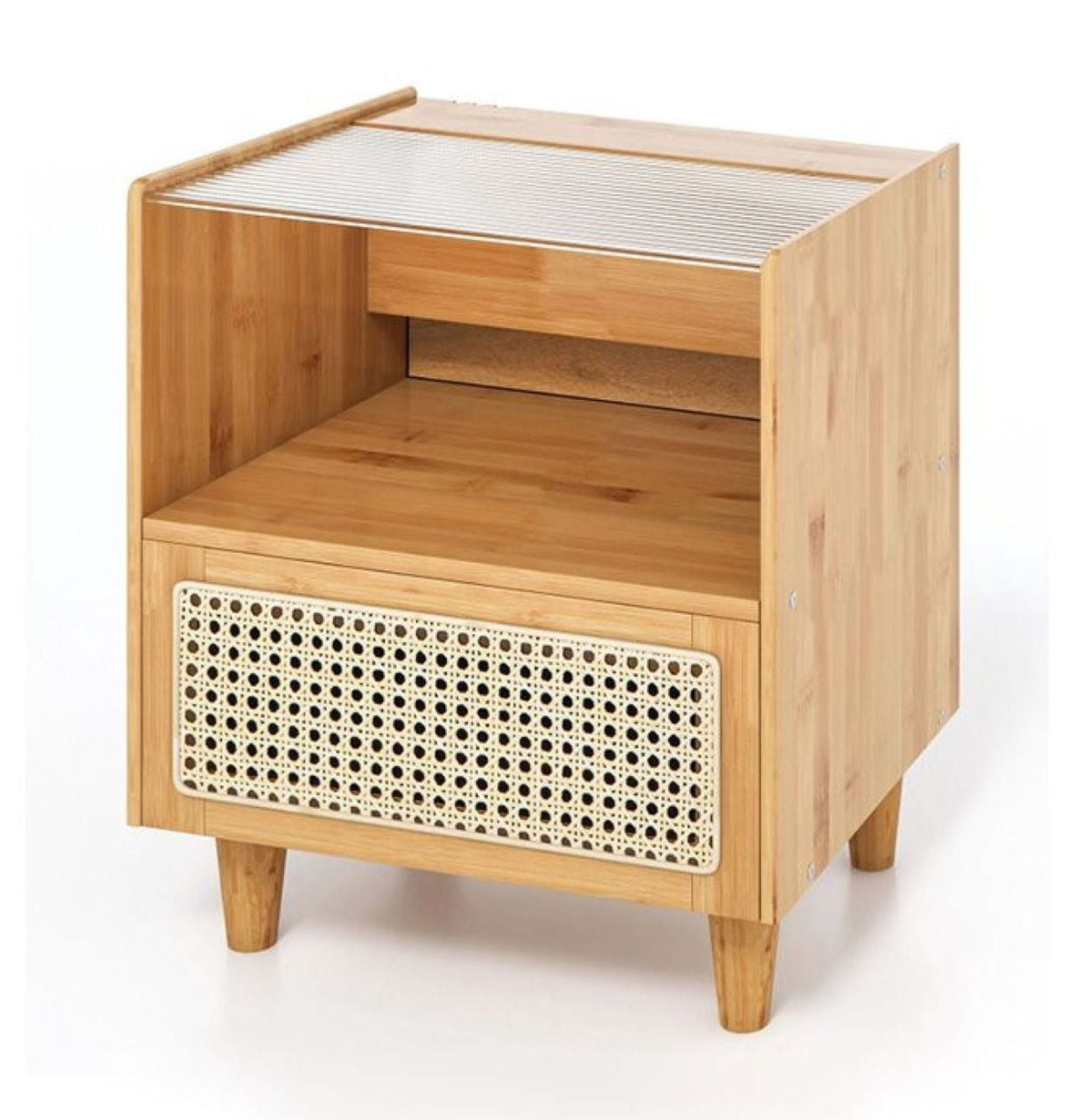 Simple Bamboo Rattan Nightstand with Drawer - Walmart.com
