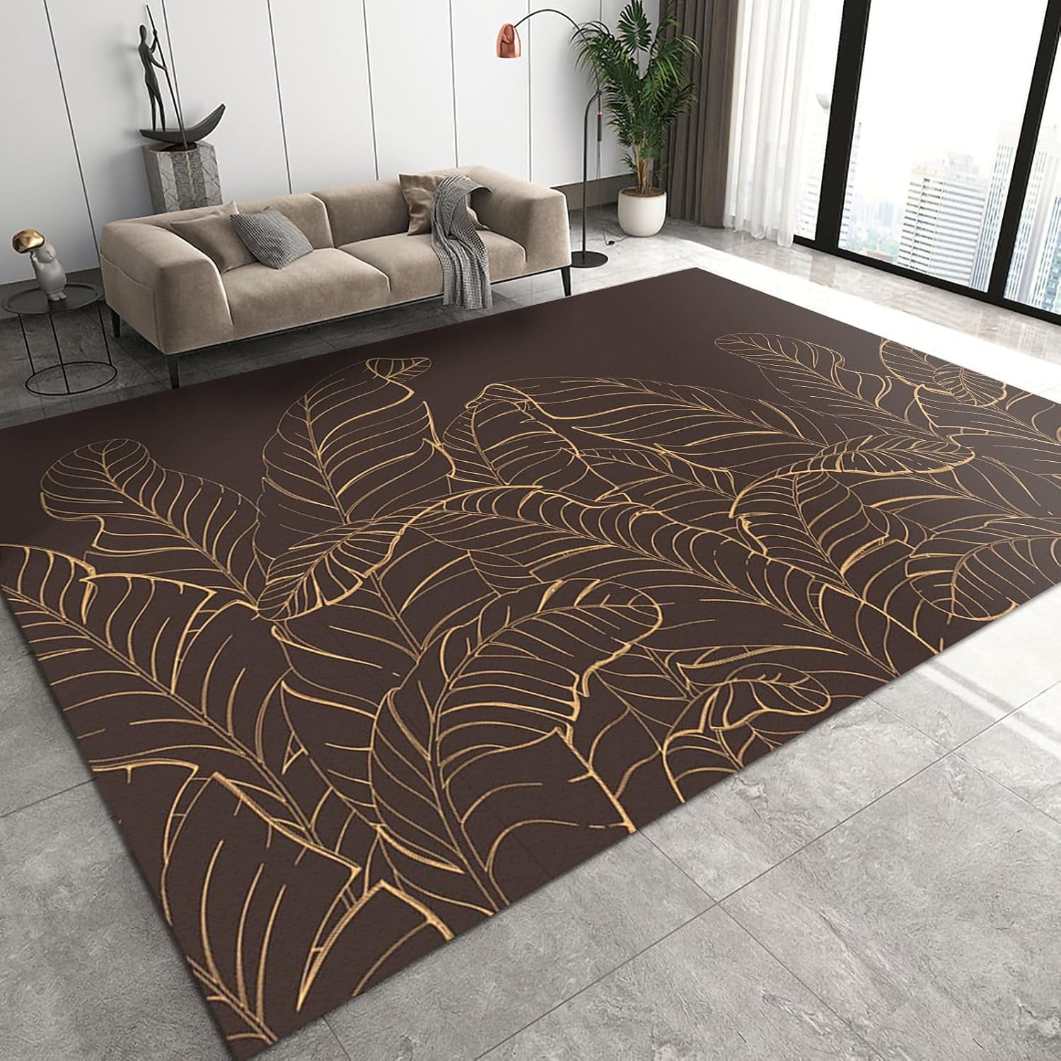 Simple Banana Leaf Area Rugs, Brown Golden Tropical Rainforest Rugs for ...
