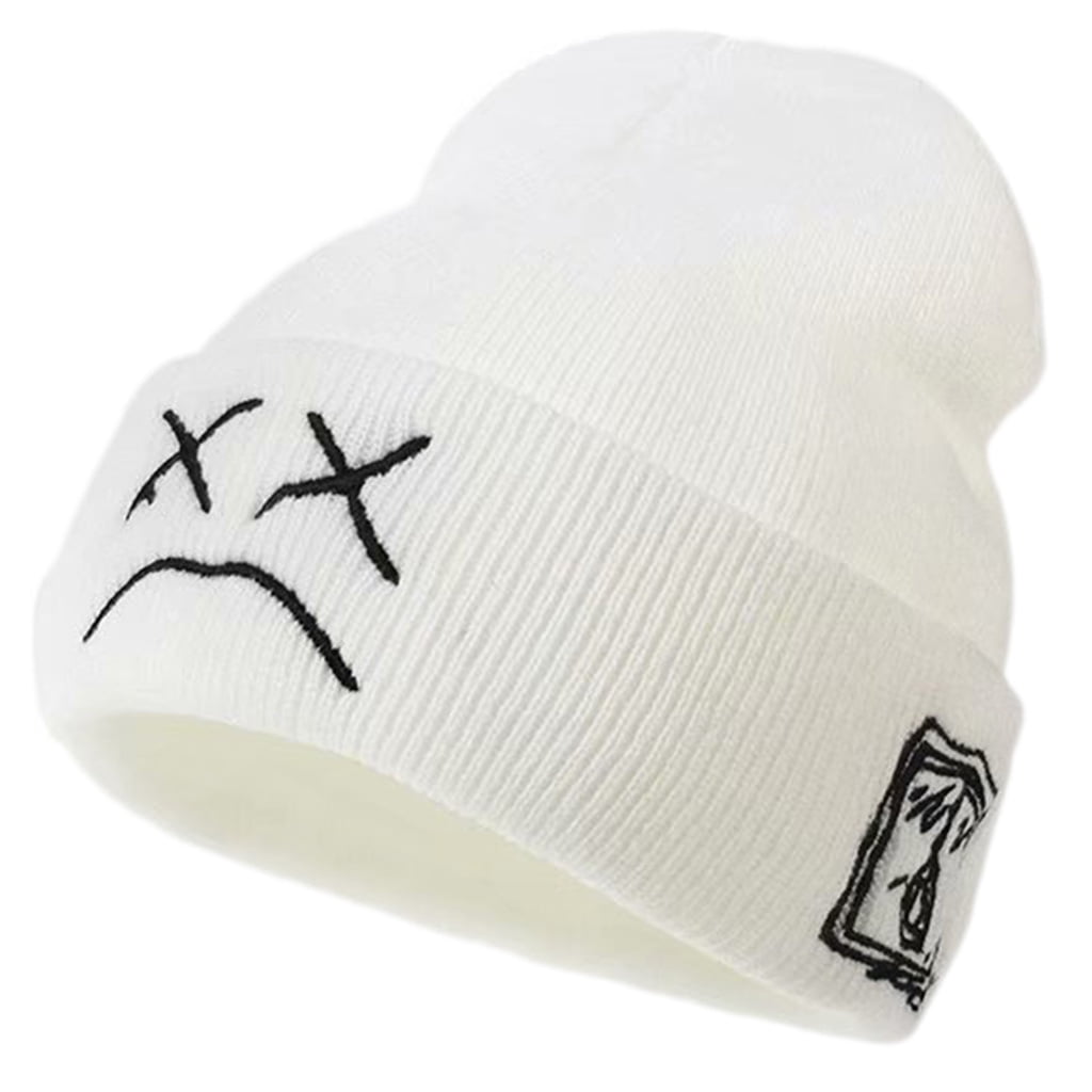 Simple Beanie Hat Sad Face Expression Funny Knitted Hat Warm Casual ...