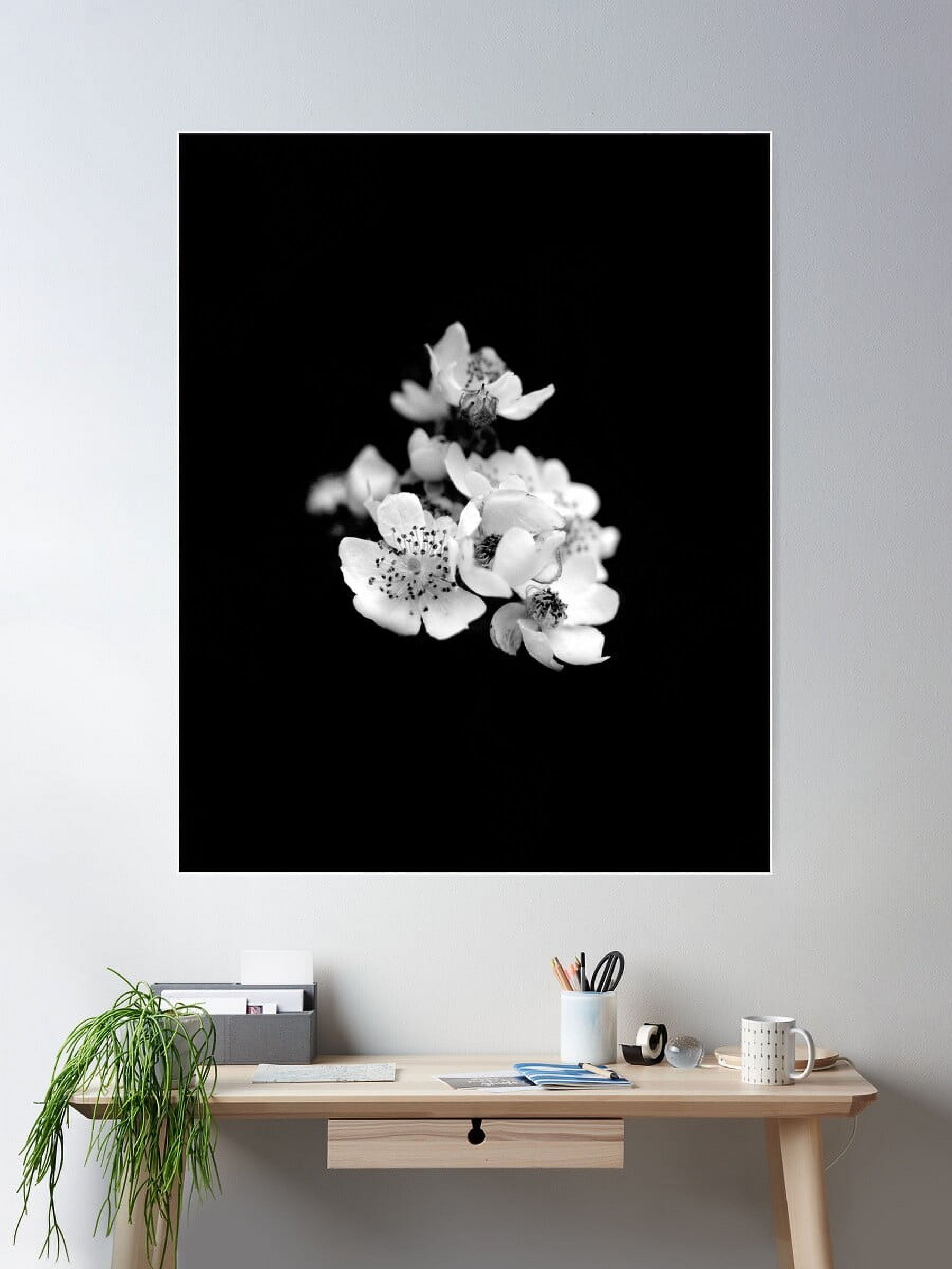 Simple Black And White Flowers Poster Wall Art, Modern Wall Decor For ...
