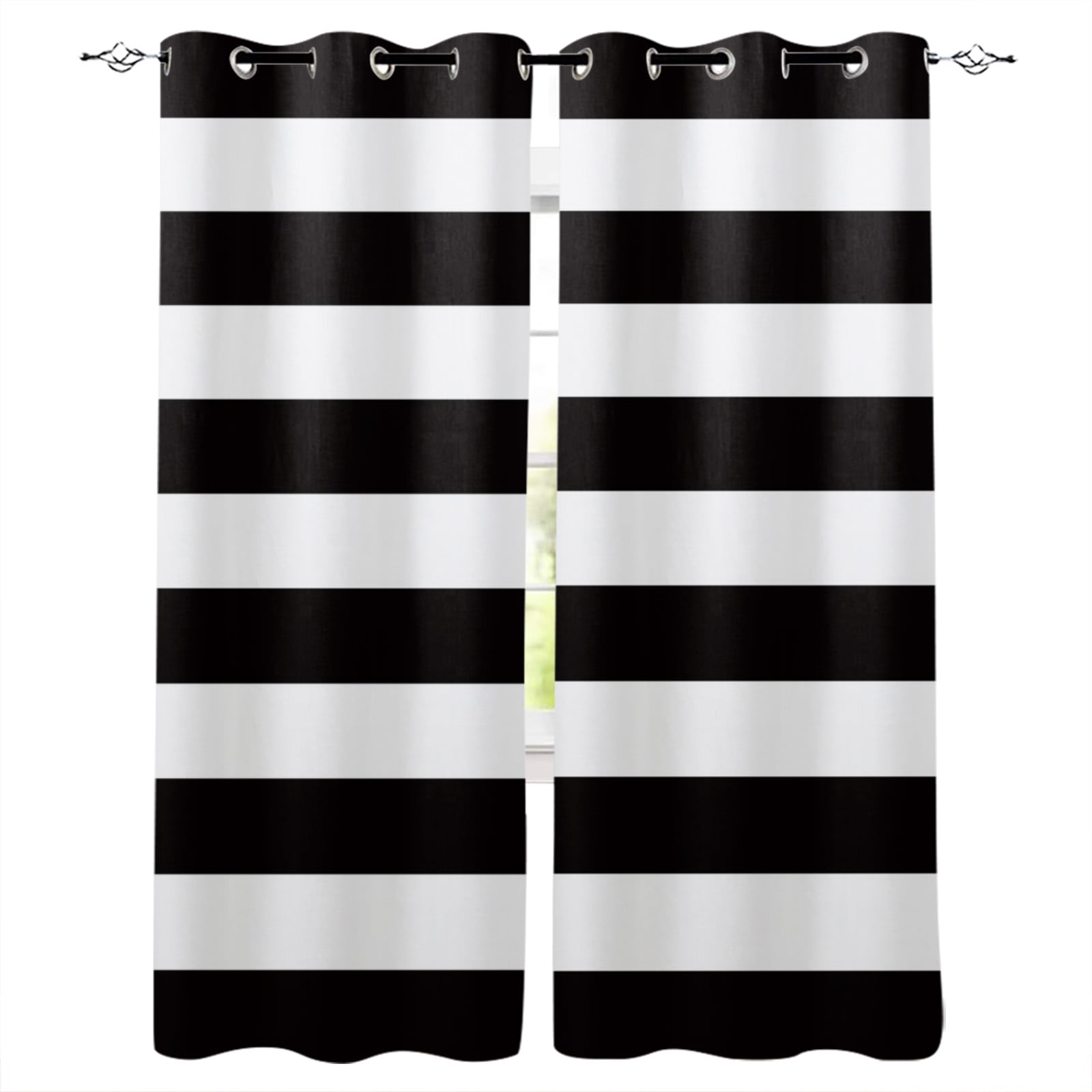 Simple Black And White Stripes Abstract Boy Window Curtains Drape for ...