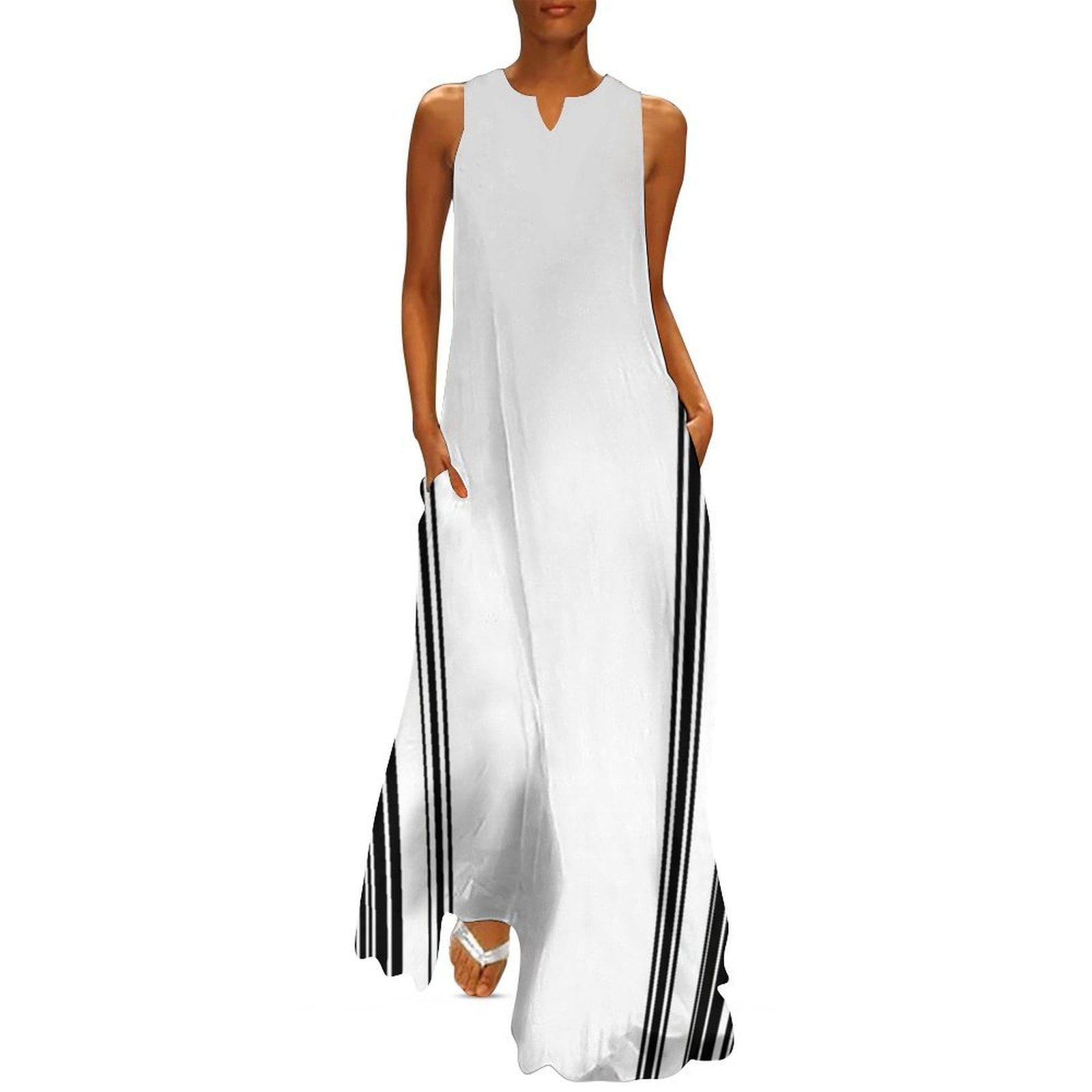 Simple Black And White Stripes Long Dress luxury evening dresses women ...