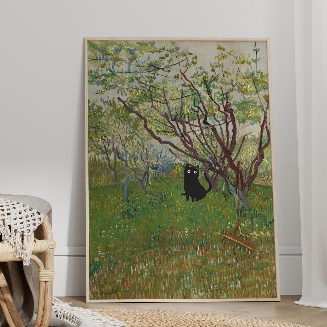 Simple Black Cat Under Flowering Orchard Vincent Van Gogh 1888 Vintage ...