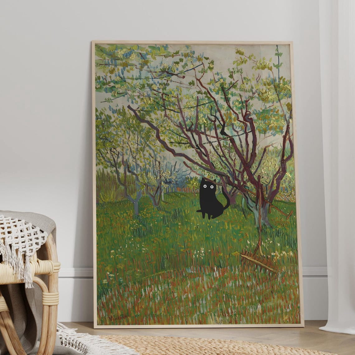 Simple Black Cat Under Flowering Orchard Vincent Van Gogh 1888 Vintage ...