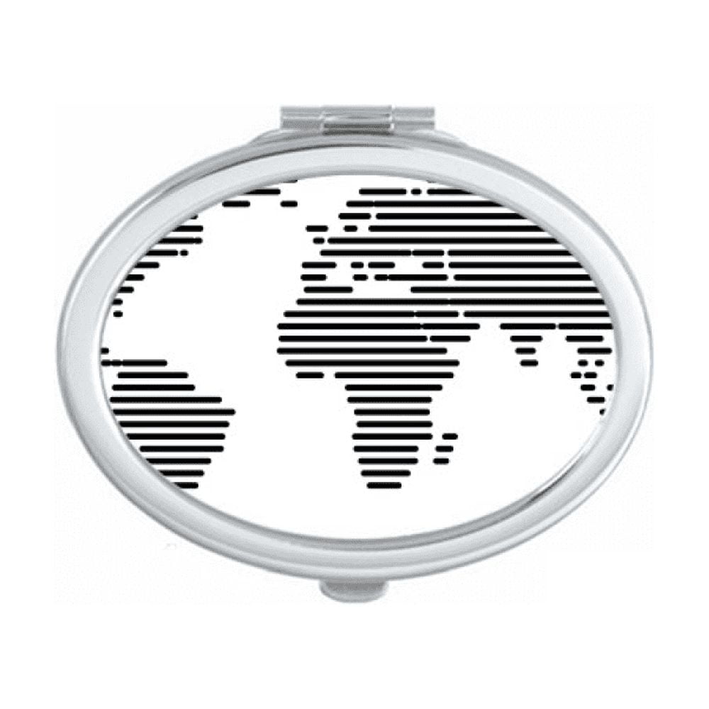Simple Black Line World Map Pattern Mirror Portable Fold Hand Makeup Double Side Glasses