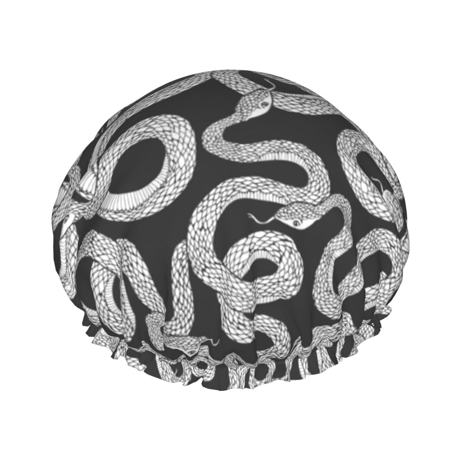 Simple Black Lines Cute Snake_A Shower Cap, Reusable Bath Hair Hat for ...