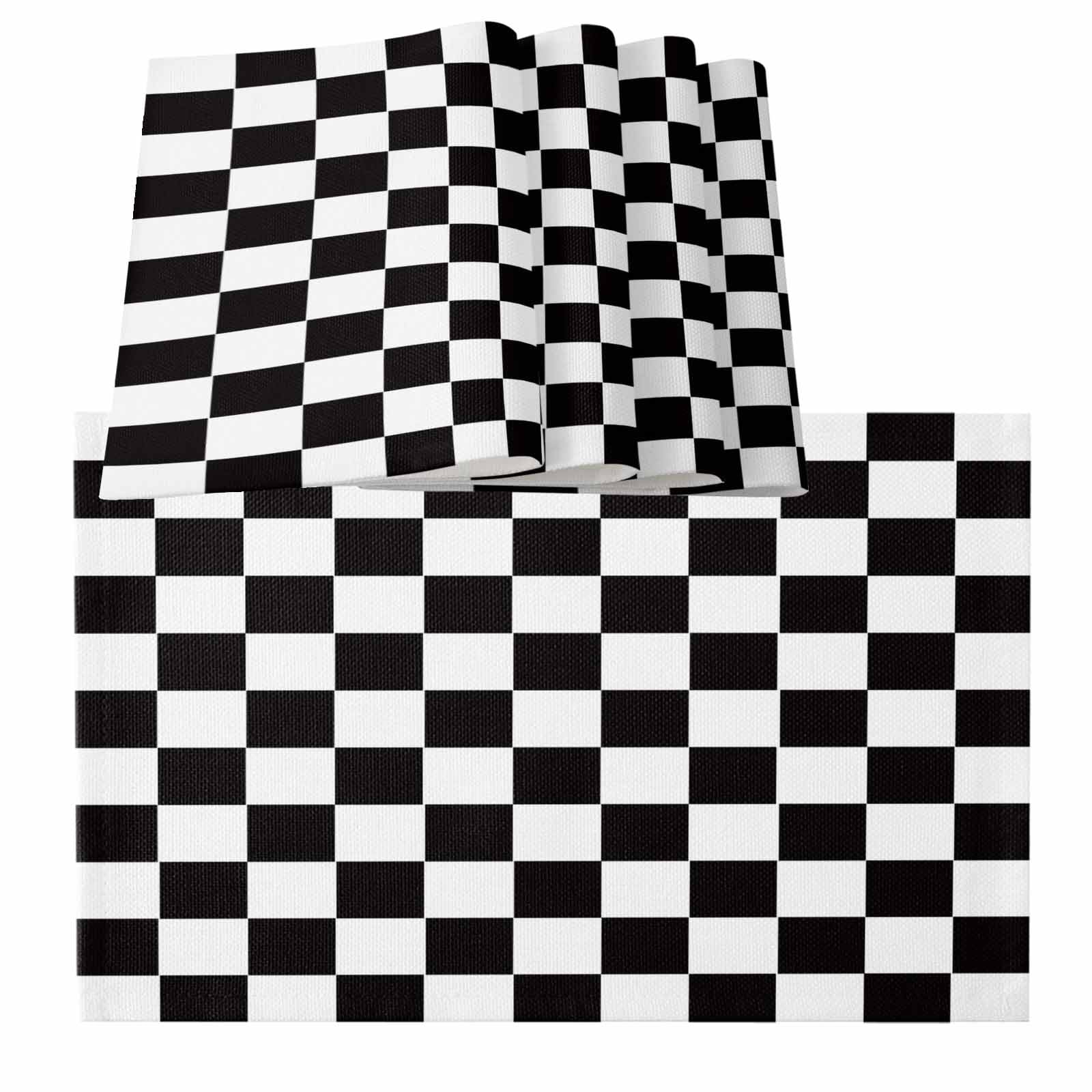 Simple Black White Checkered Placemats for Dinning Table Set of 6 ...