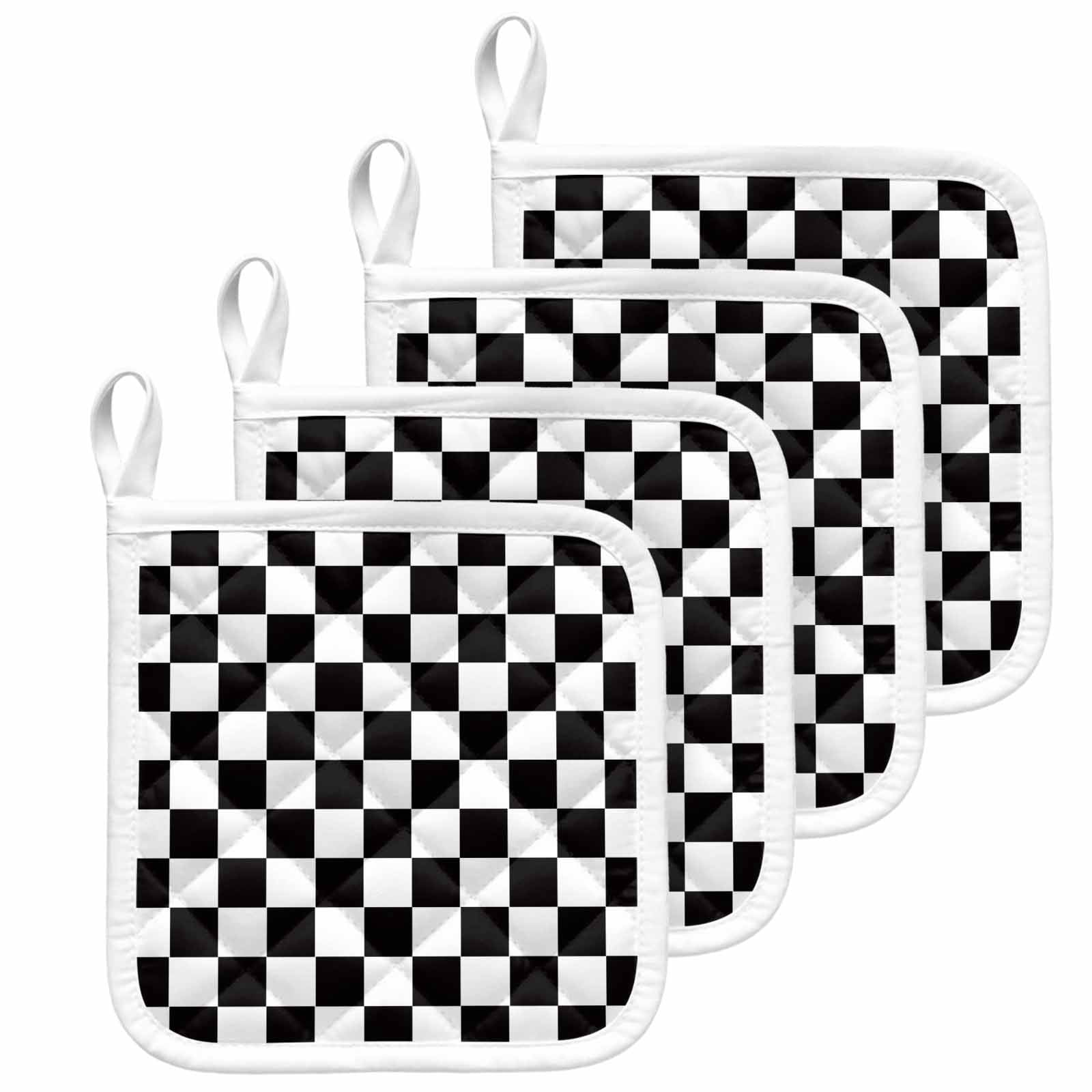 Simple Black White Checkered Pot Holders for Kitchen Heatproof ...
