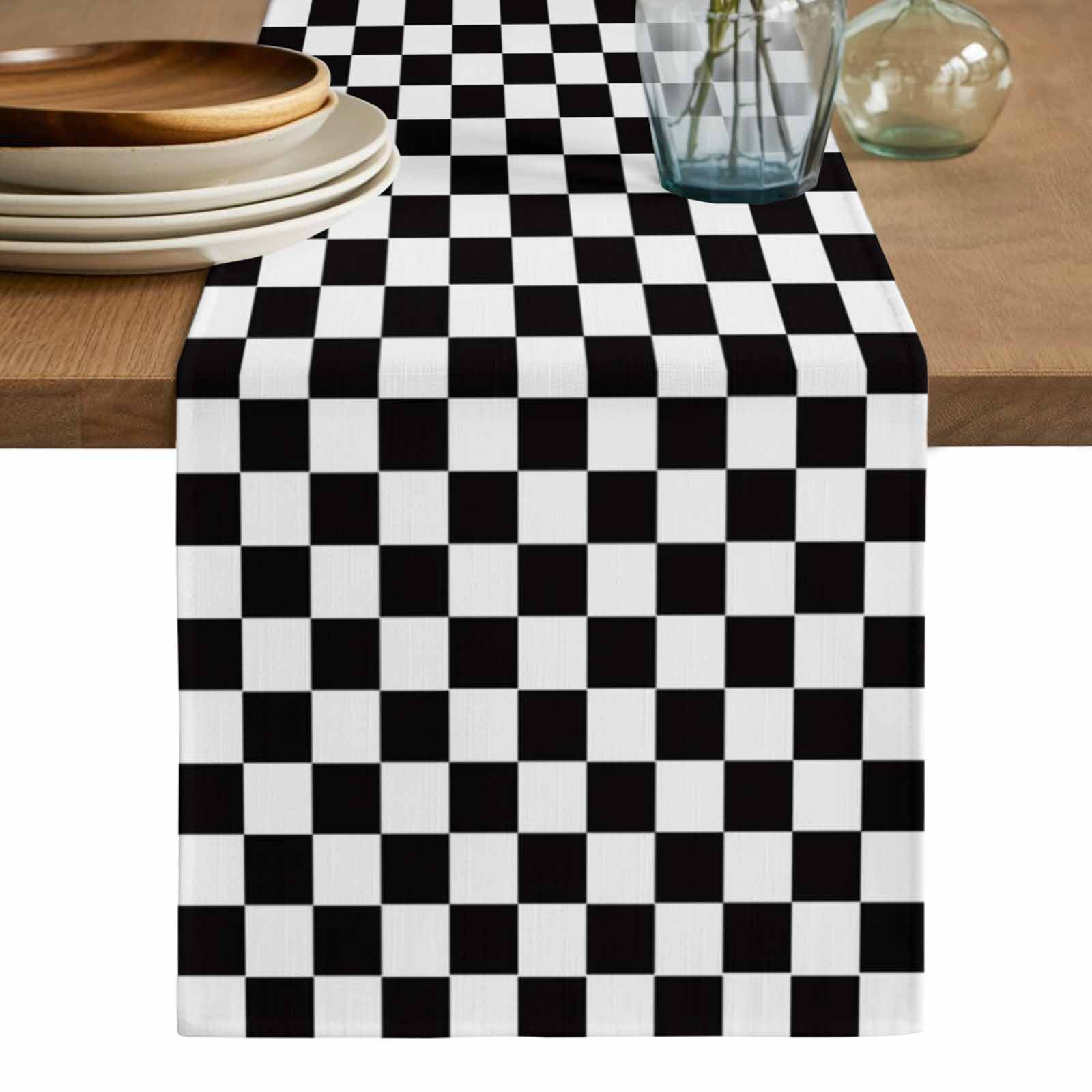 Simple Black White Checkered Table Runner, Lattice Buffalo Plaid ...