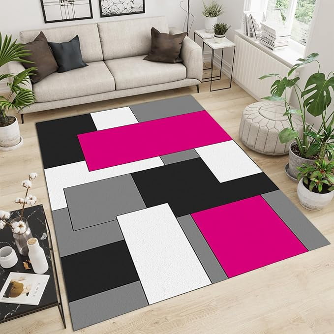 Simple Black White Gray Geometric Home Area Rug, Abstract Art Modern ...
