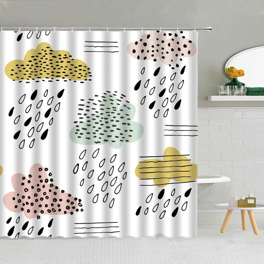 Simple Black White Raindrop Shower Curtain Geometry Water Droplets