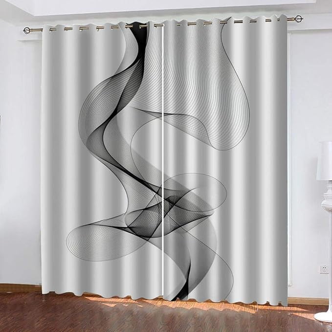 Simple Blackout Curtains, Abstract Smoke Art 3D Printed Drapes 2 Panels ...