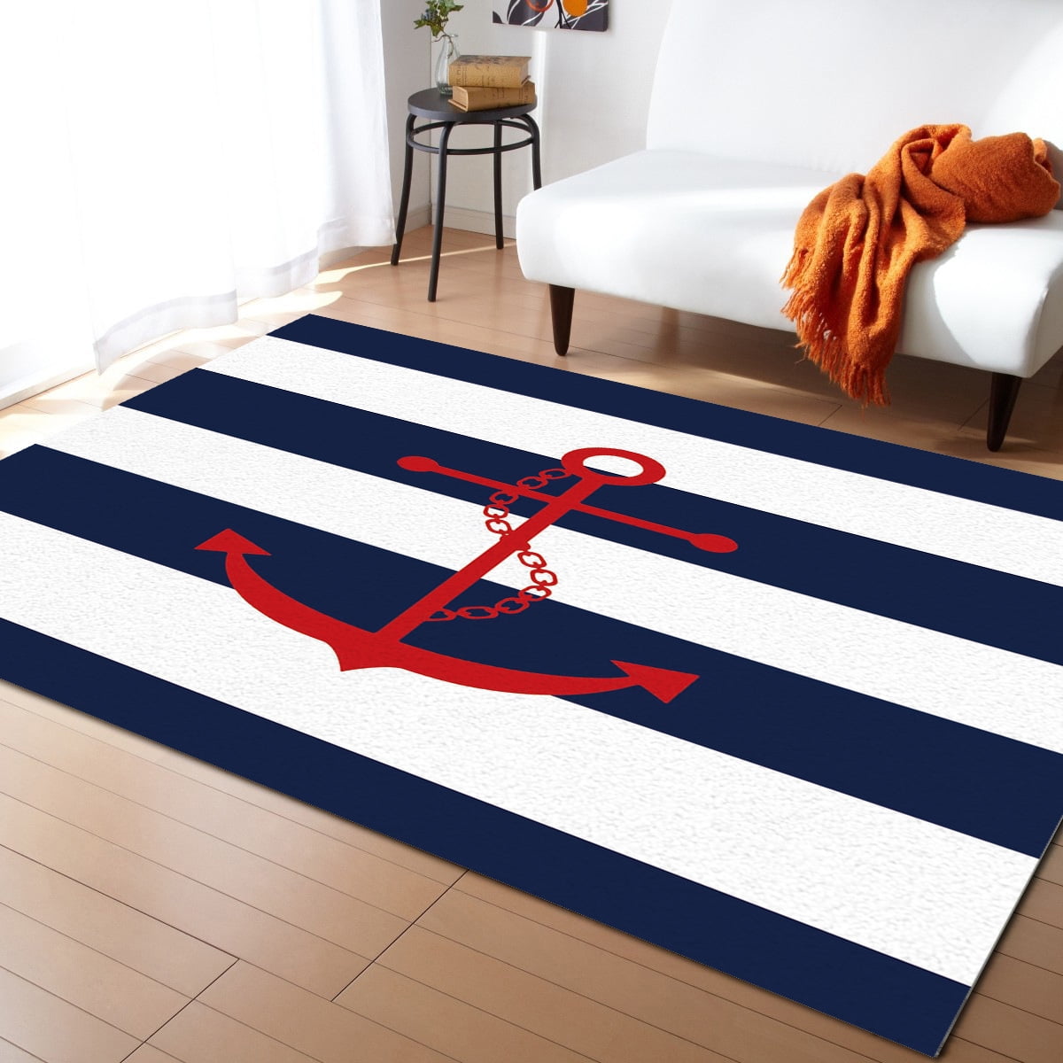 Simple Blue And White Striped Anchor Living Room Floor Mat Children's ...
