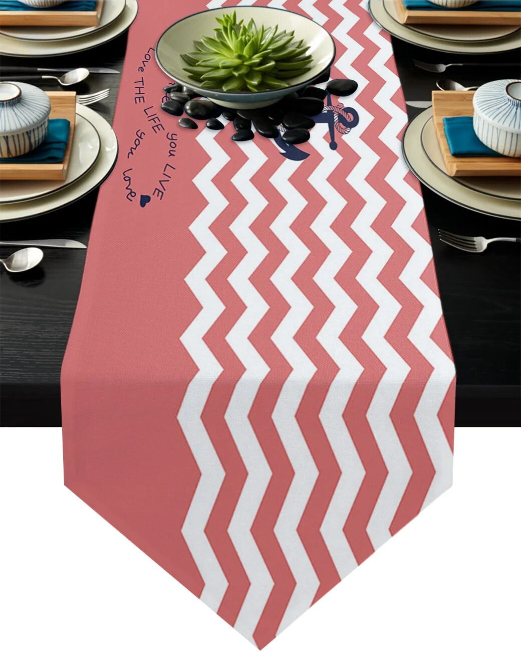 Simple Blue And White Stripes Anchor Table Runners Tablecloths ...