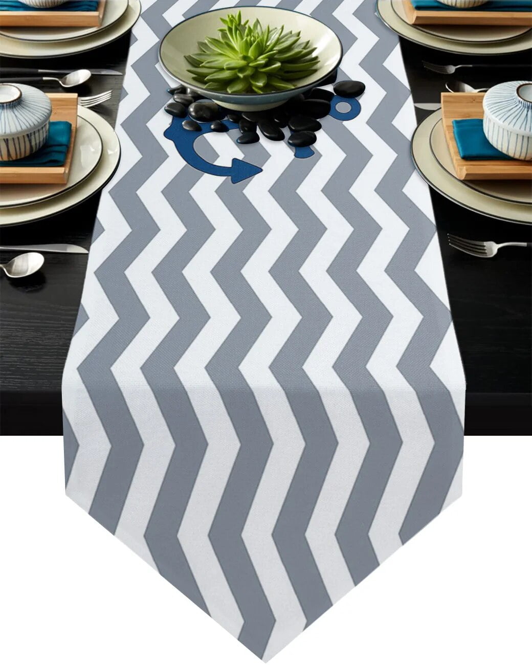 Simple Blue And White Stripes Anchor Table Runners Tablecloths ...