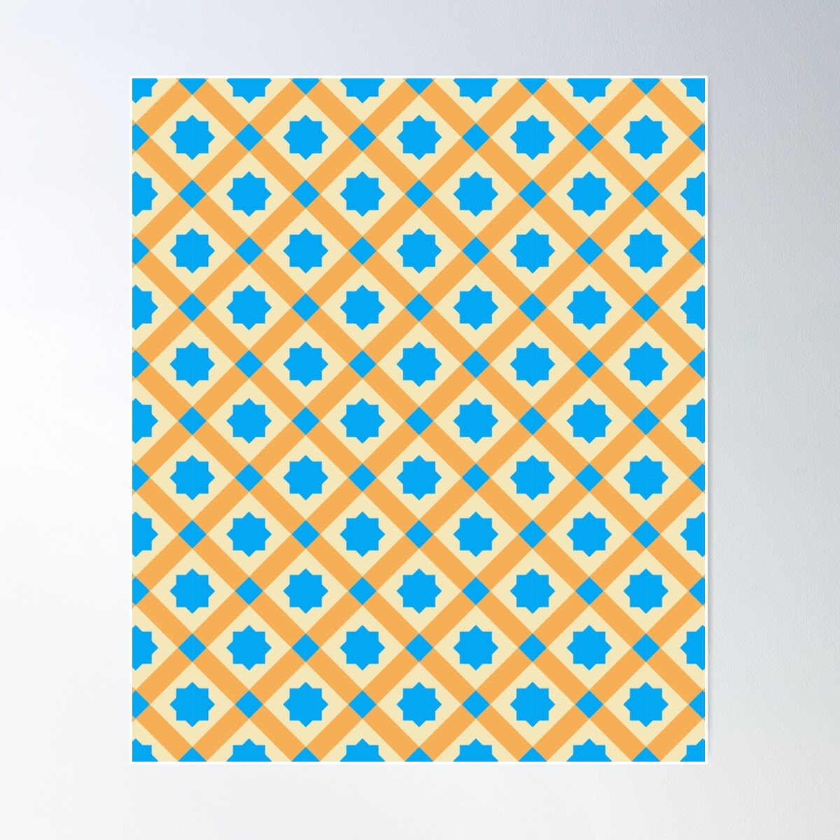 Simple Blue And Yellow Geometric Tile Moroccan Pattern Poster Wall Art ...