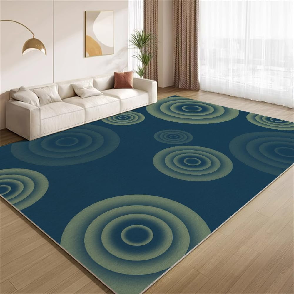 Simple Blue Green Area Rug Modern Geometric Low Pile Soft Rugs Neutral ...