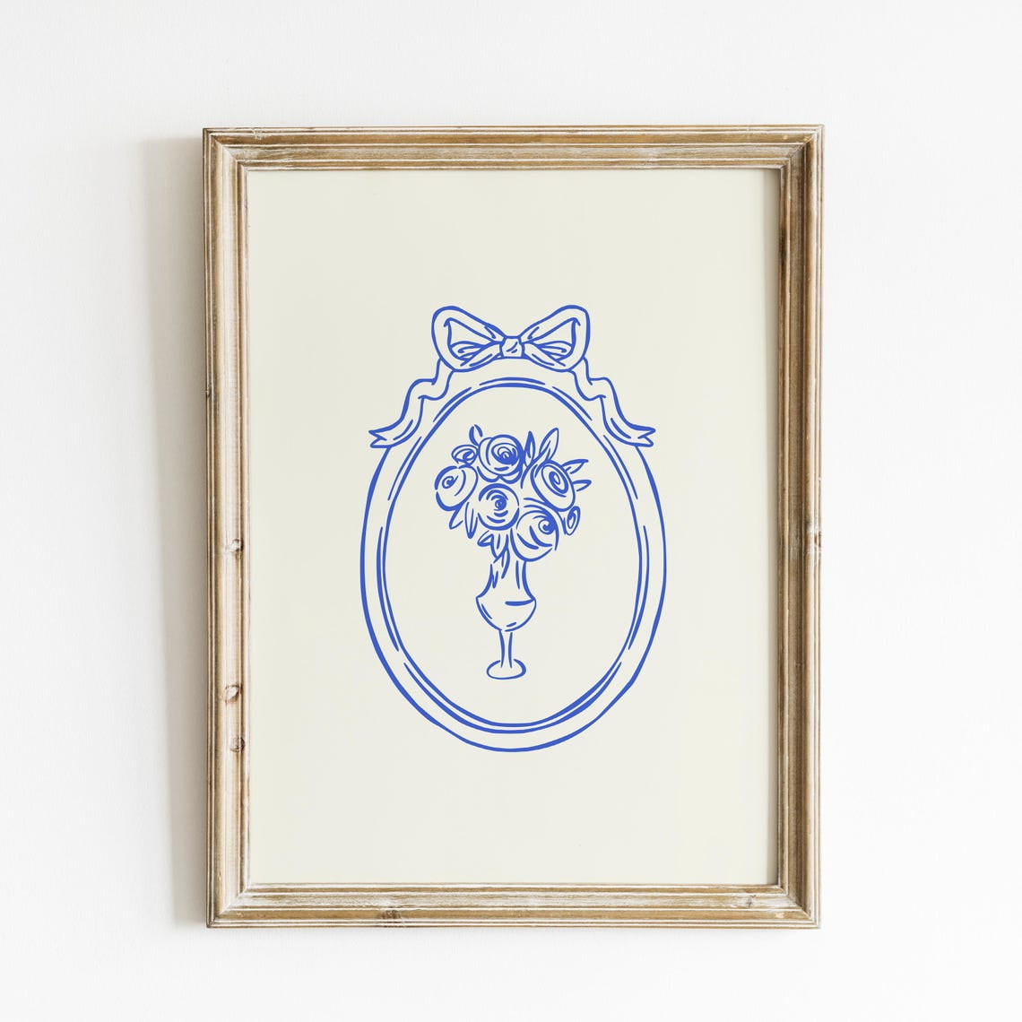 Simple Blue Line Floral Illustration Print, Trendy Decor, Abstract ...