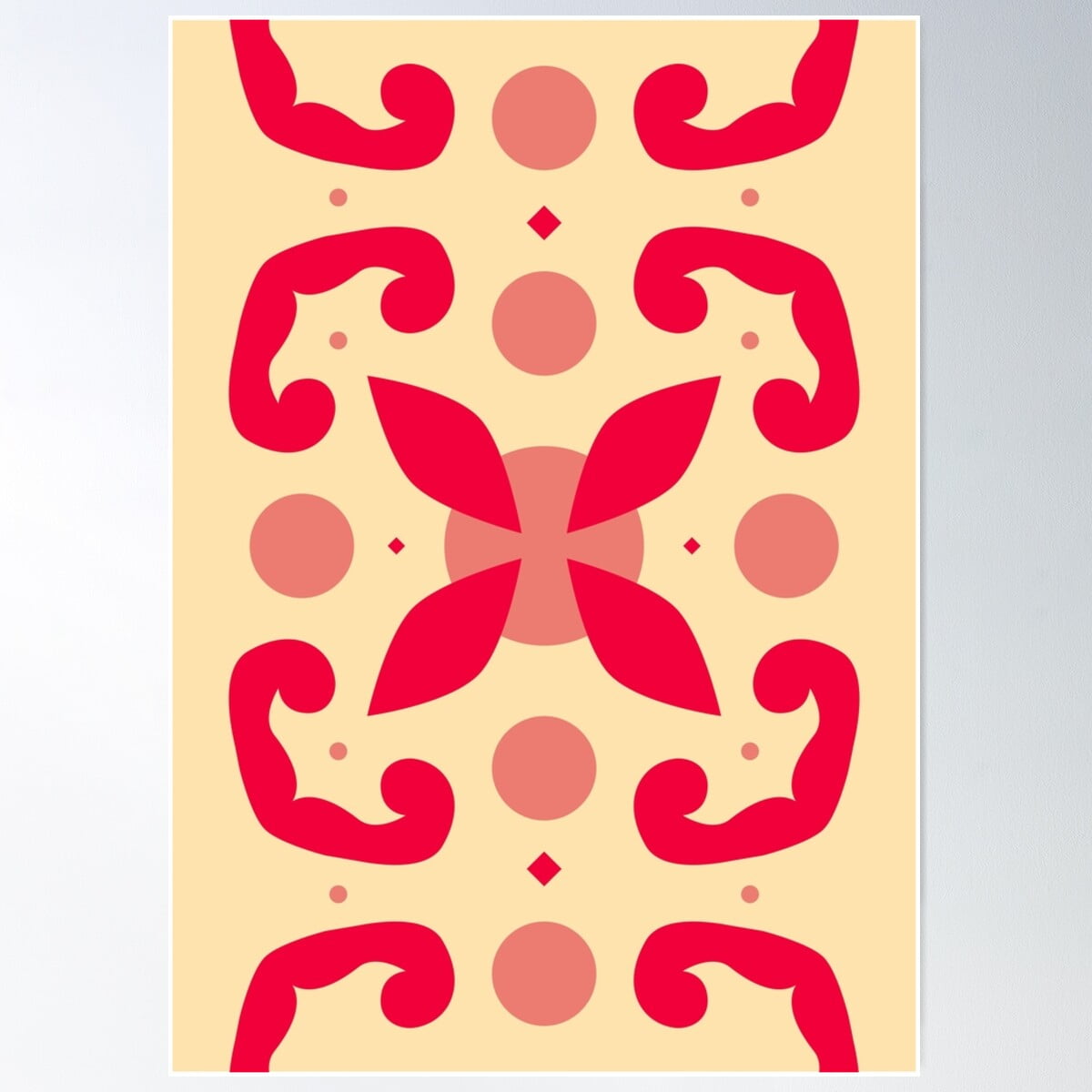 Simple Bohemian Pretty Pattern In Pink And Red Poster Wall Art, Modern Wall Decor For Living ...