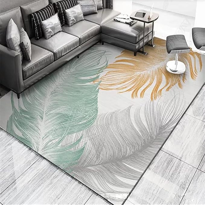 Simple Boho Grey Area Rug For Living Dinning Room Bedroom Feather ...