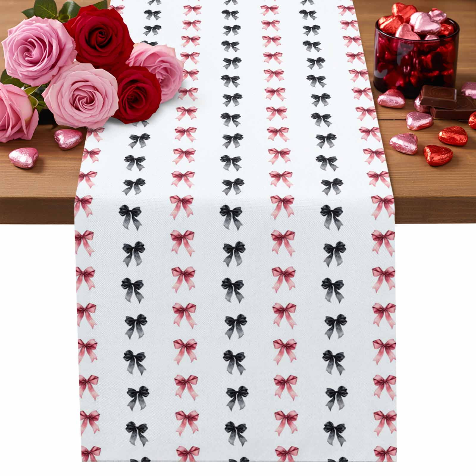 Simple Bows Cotton Linen Table Runner Black Bow Pink Bow White ...