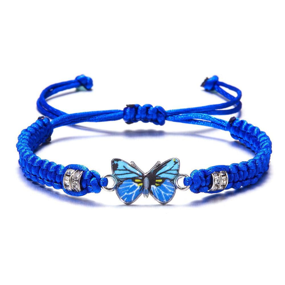 Simple Braided String Bracelet For Women Blue Butterfly Adjustable ...