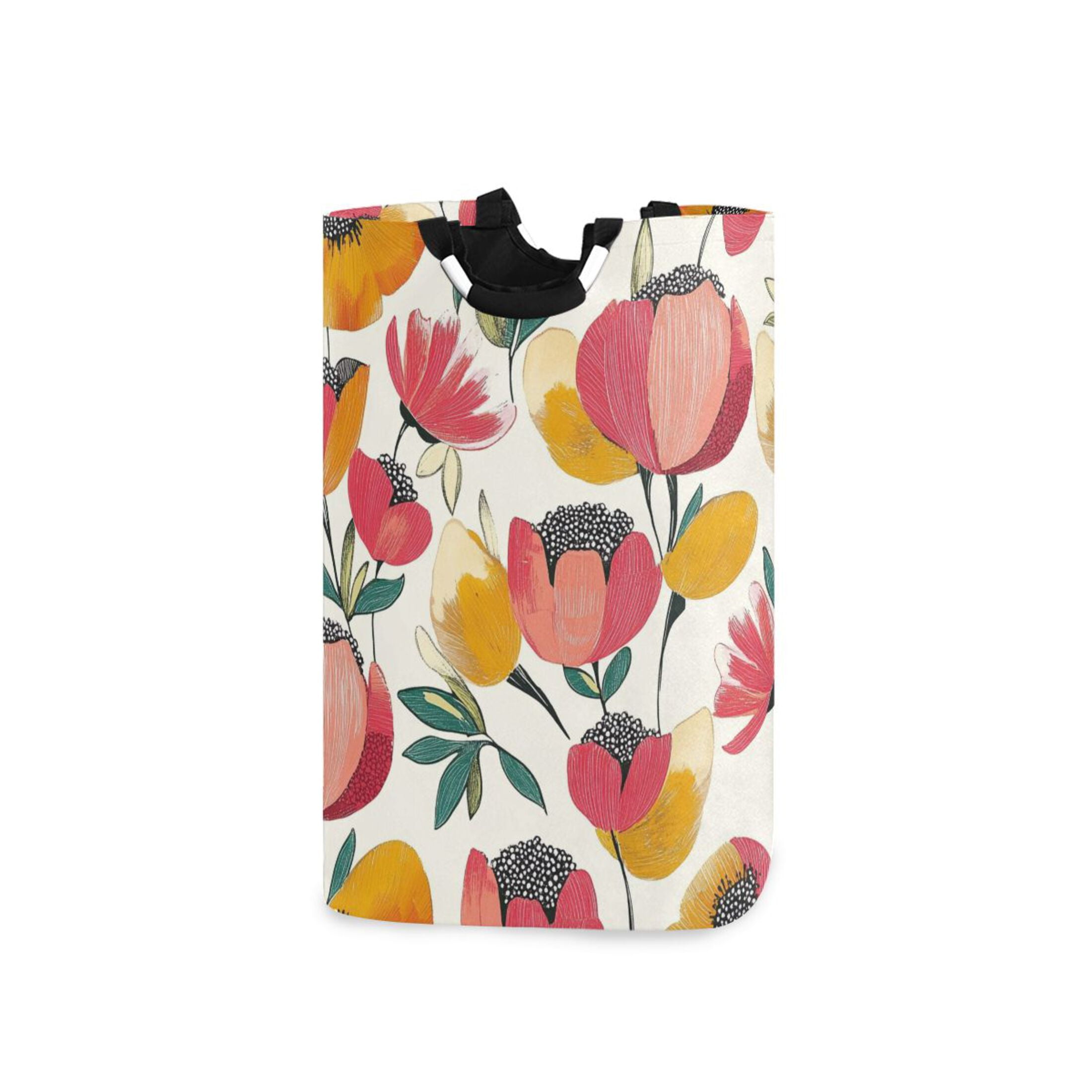 Simple Bright Flowers Laundry Basket with Handles 50L Collapsible ...