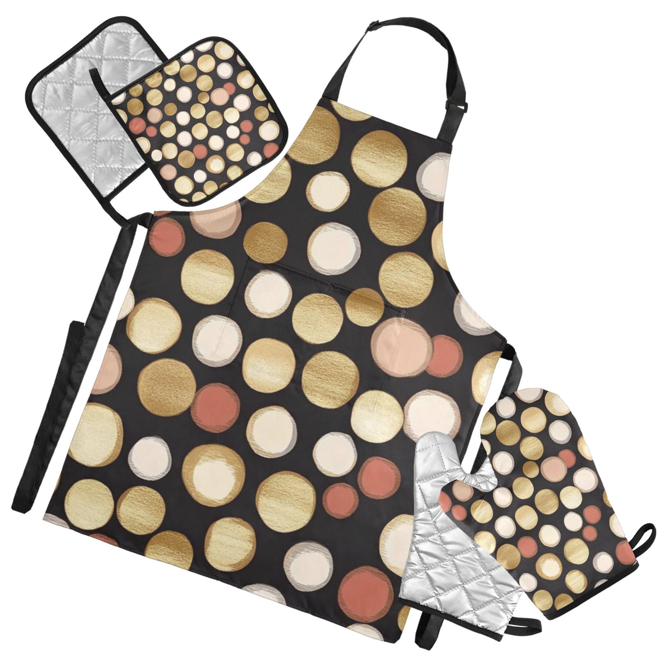 Simple Brown Spots Oven Mitts and Pot Holders with Chef Apron Set 5 Pcs ...