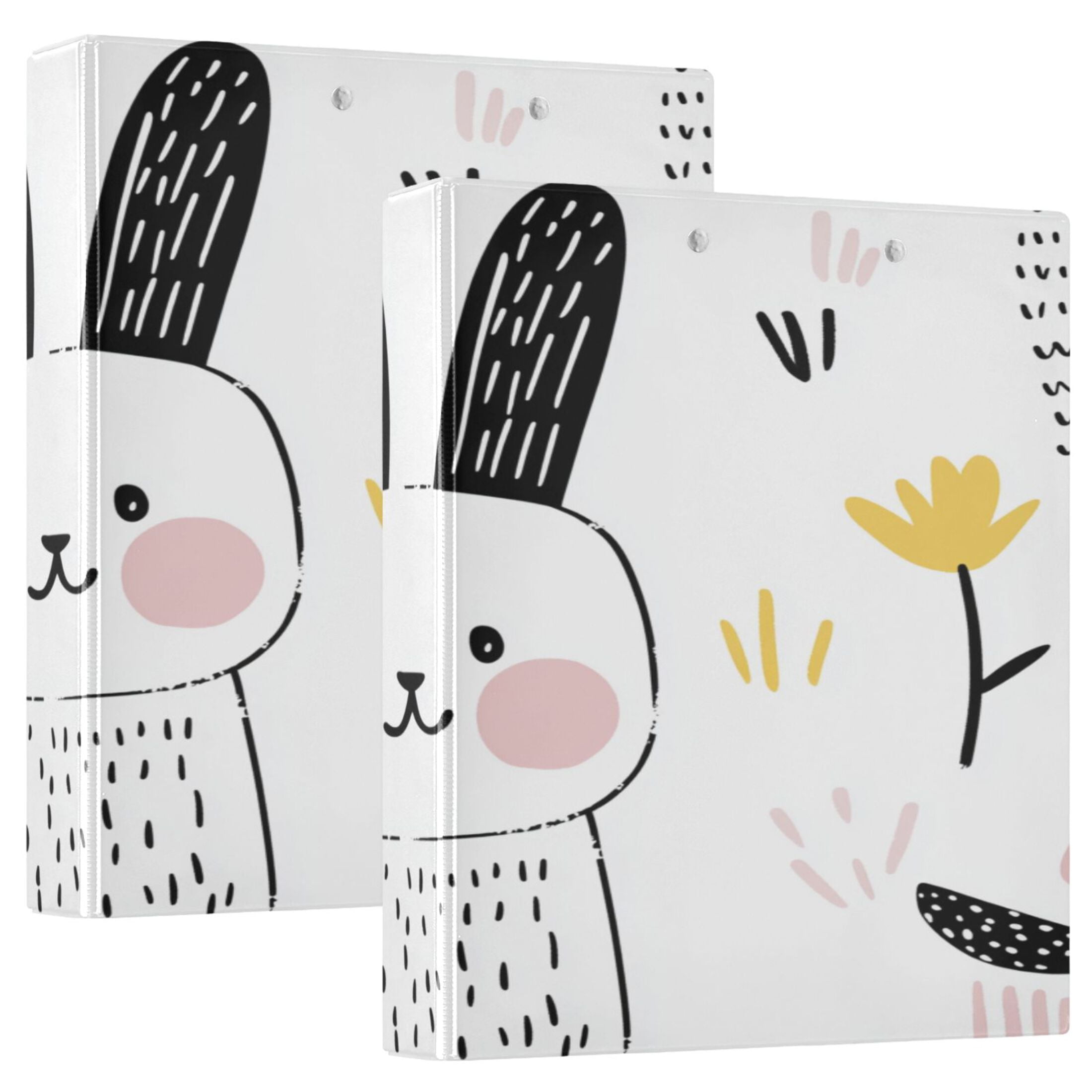 Simple Bunny Sketch 12.4x10.6in PVC Round Ring Binders, 2-Pack, D-Ring ...