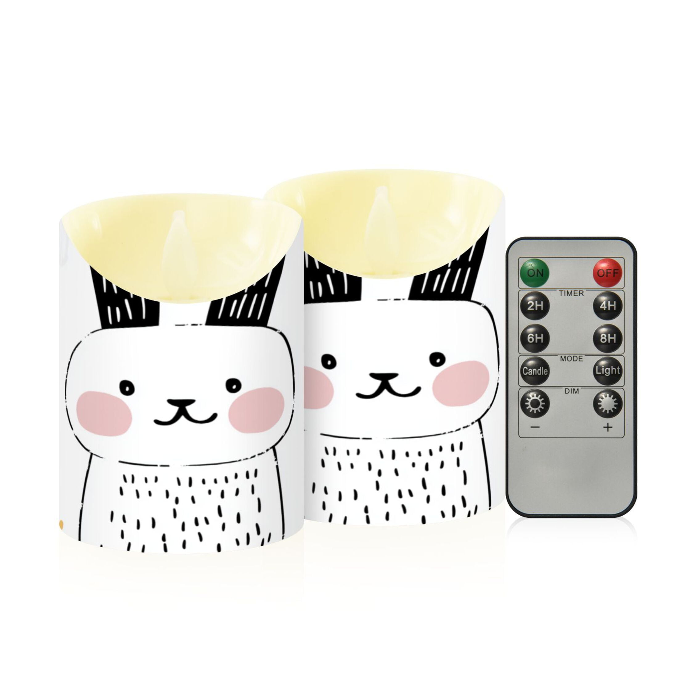 Simple Bunny Sketch Flameless Candles 2 PCS with Remote Realistic ...