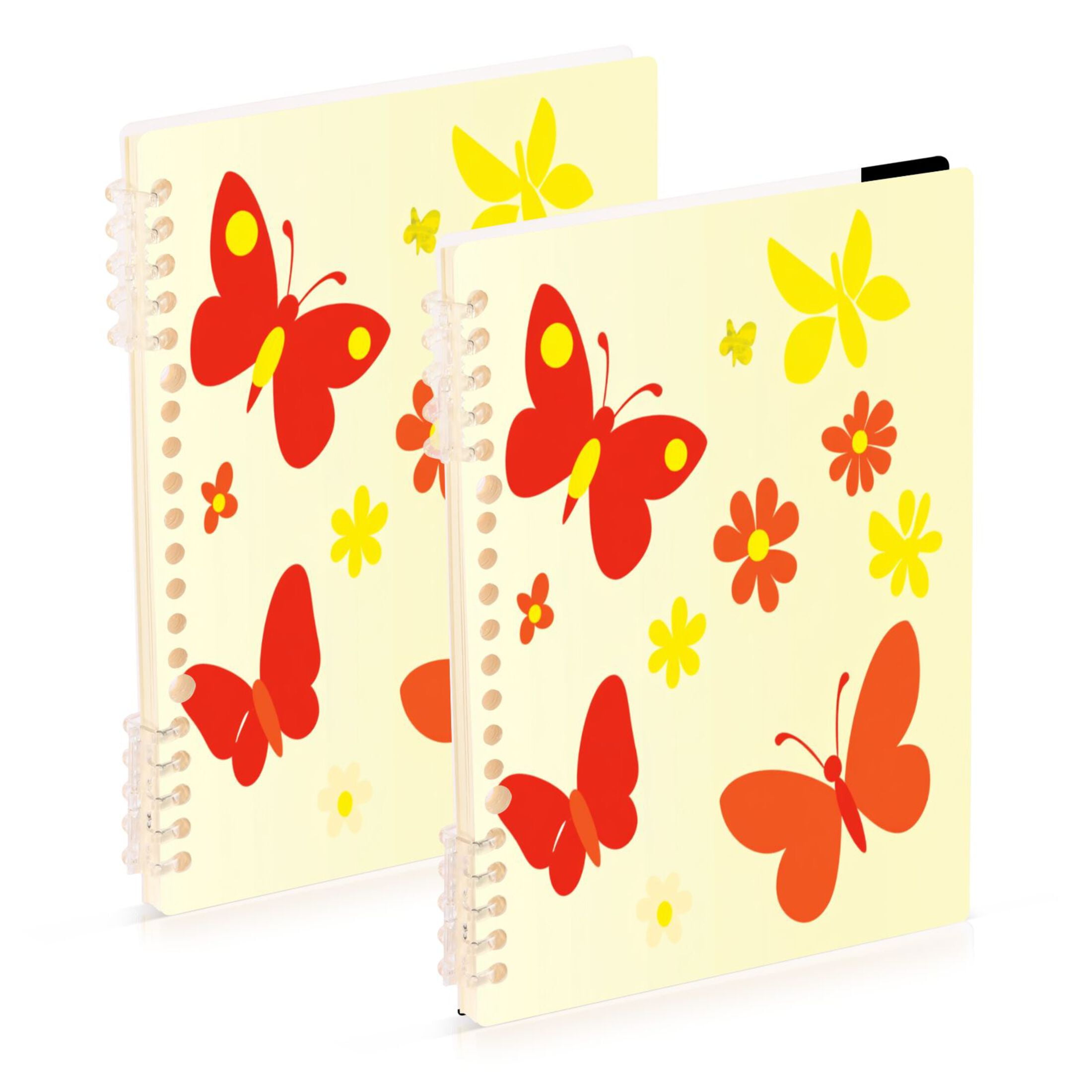 Simple Butterfly and Flower 2-Piece A5 PP Notebooks, Adjustable Rings ...