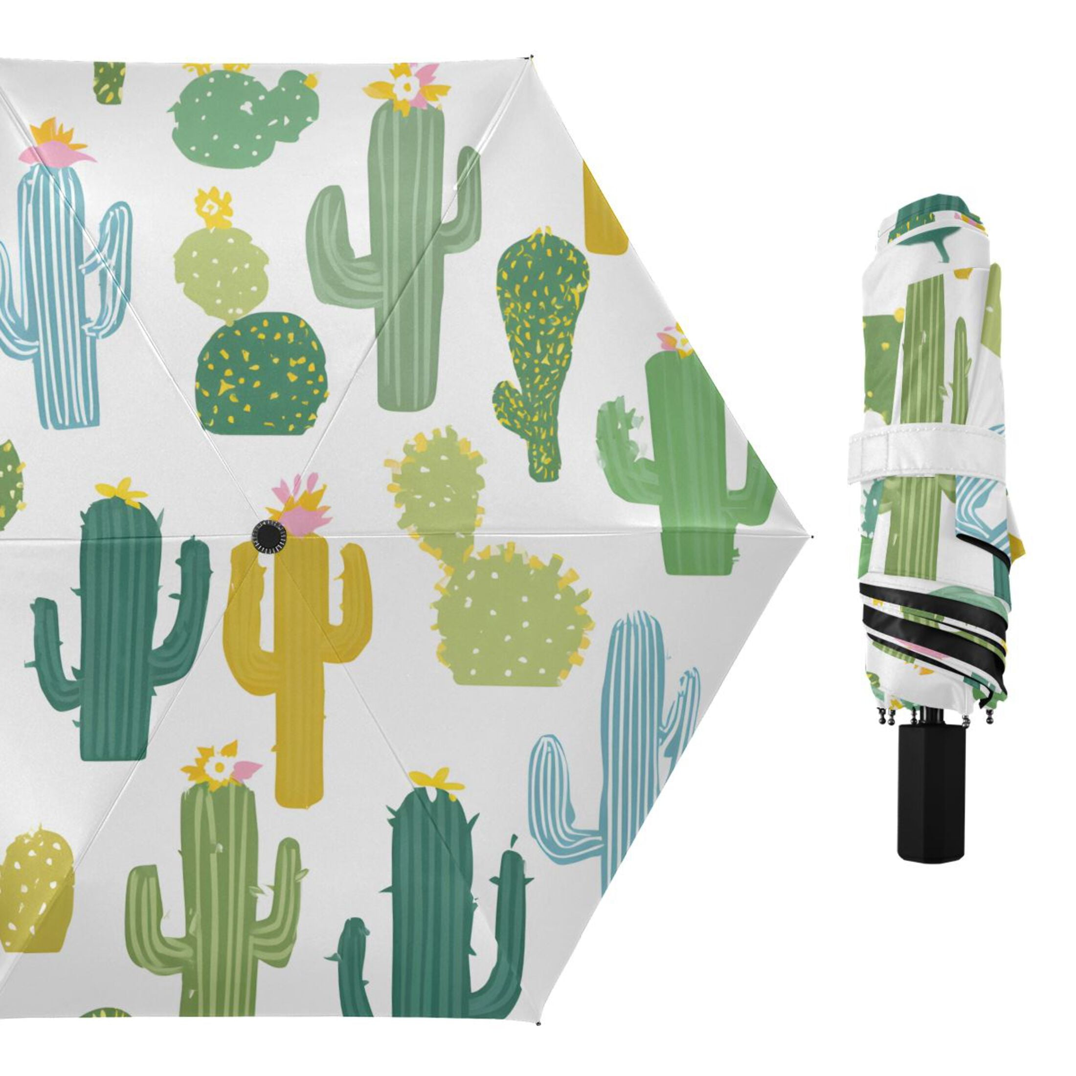 Simple Cactus Cute All Weather Umbrella Triple Folding Parasol 6 Ribs ...