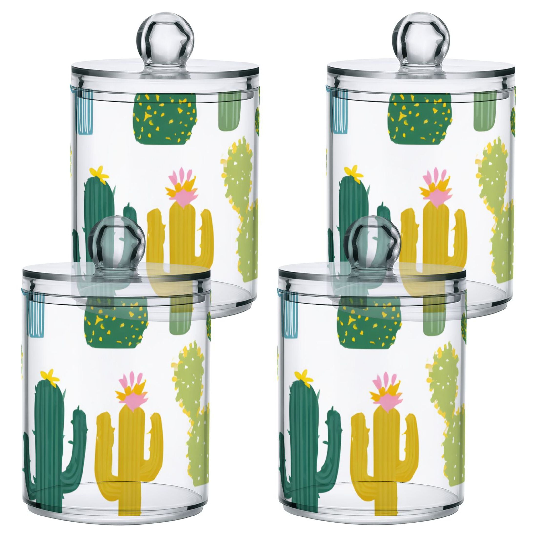 Simple Cactus Cute Translucent Plastic Cans Storage Canisters with Lid ...