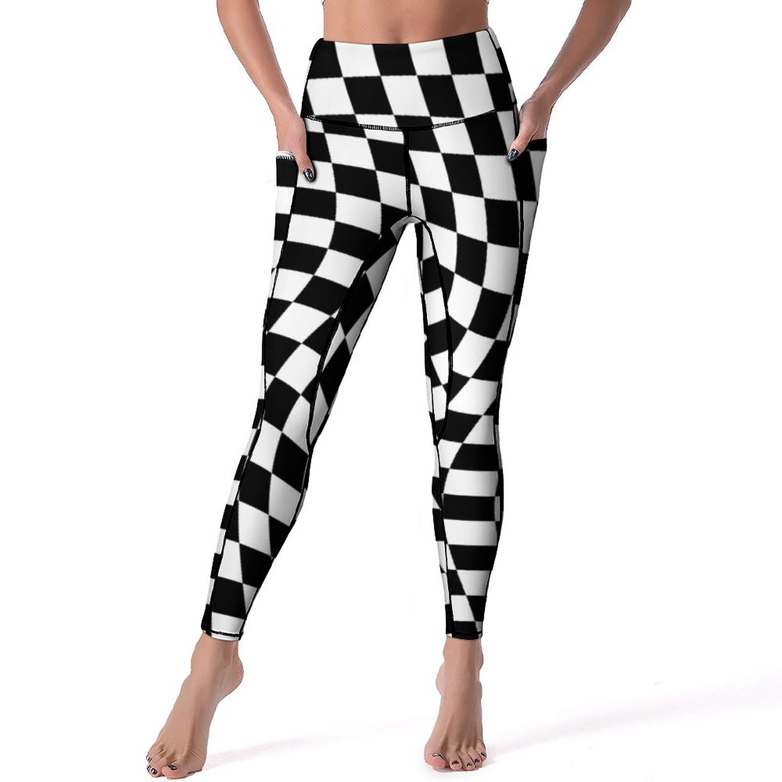 Simple Checkerboard Leggings Red and Black Checkered Push Up Yoga Pants ...