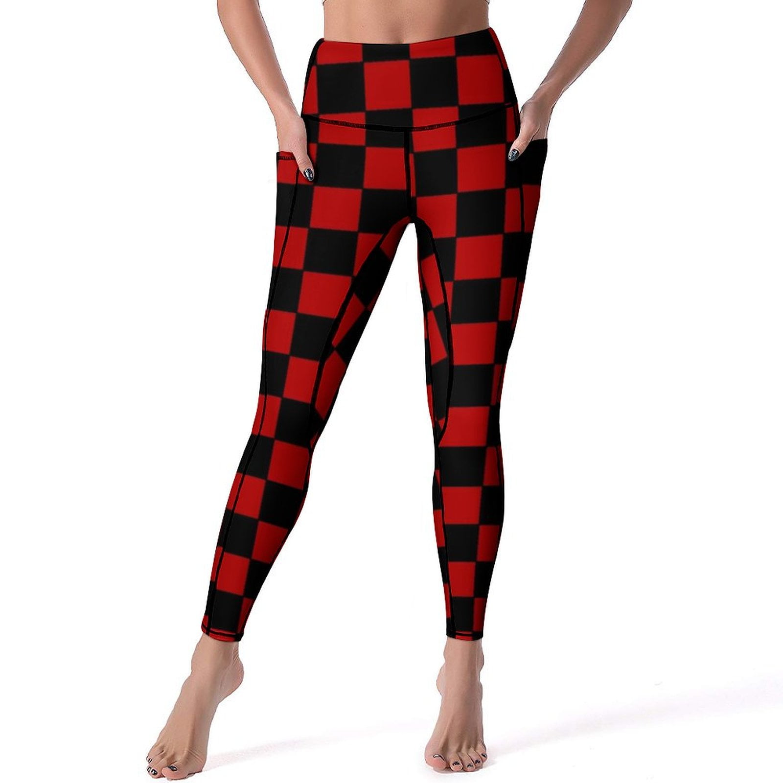 Simple Checkerboard Leggings Red and Black Checkered Push Up Yoga Pants ...