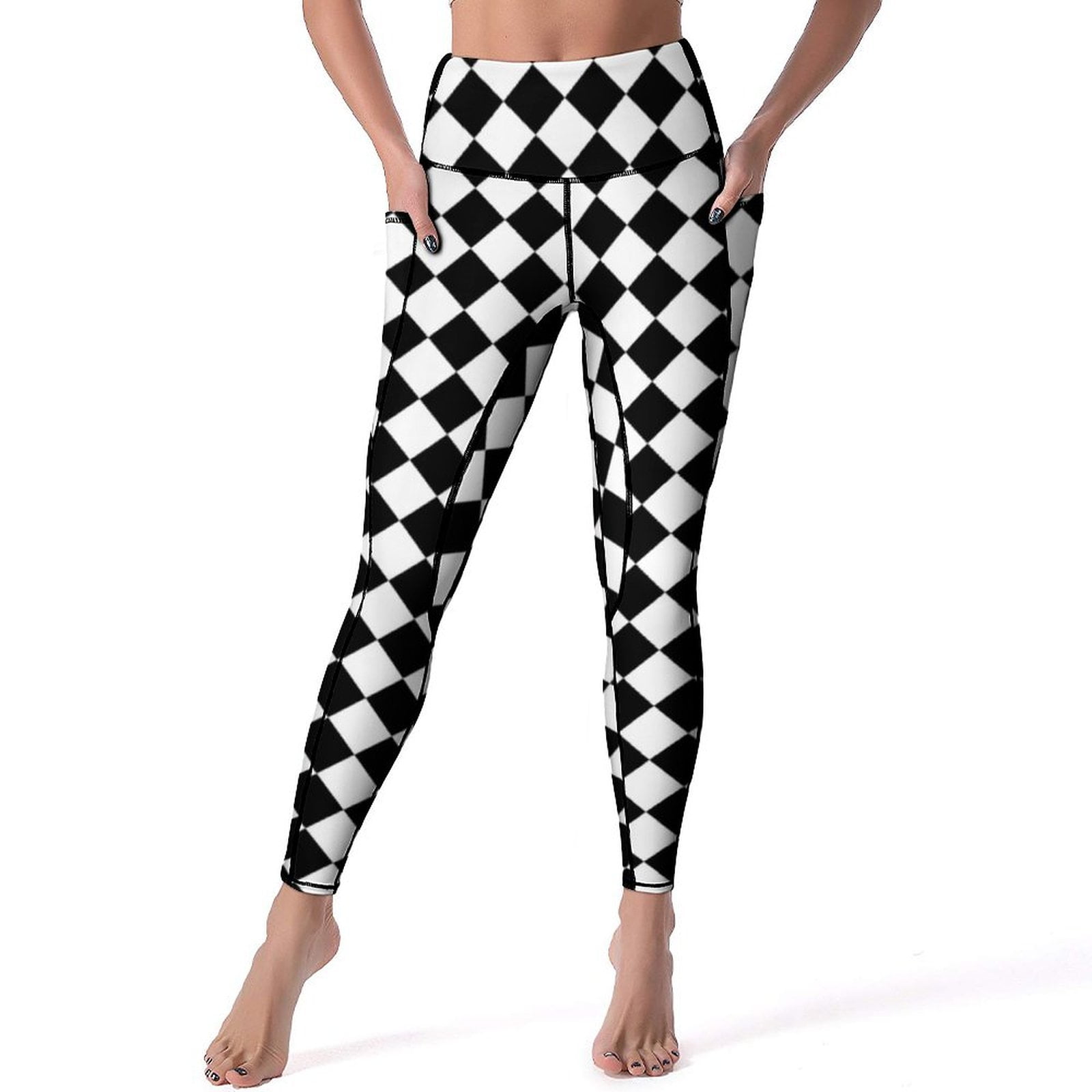Simple Checkerboard Leggings Red and Black Checkered Push Up Yoga Pants ...