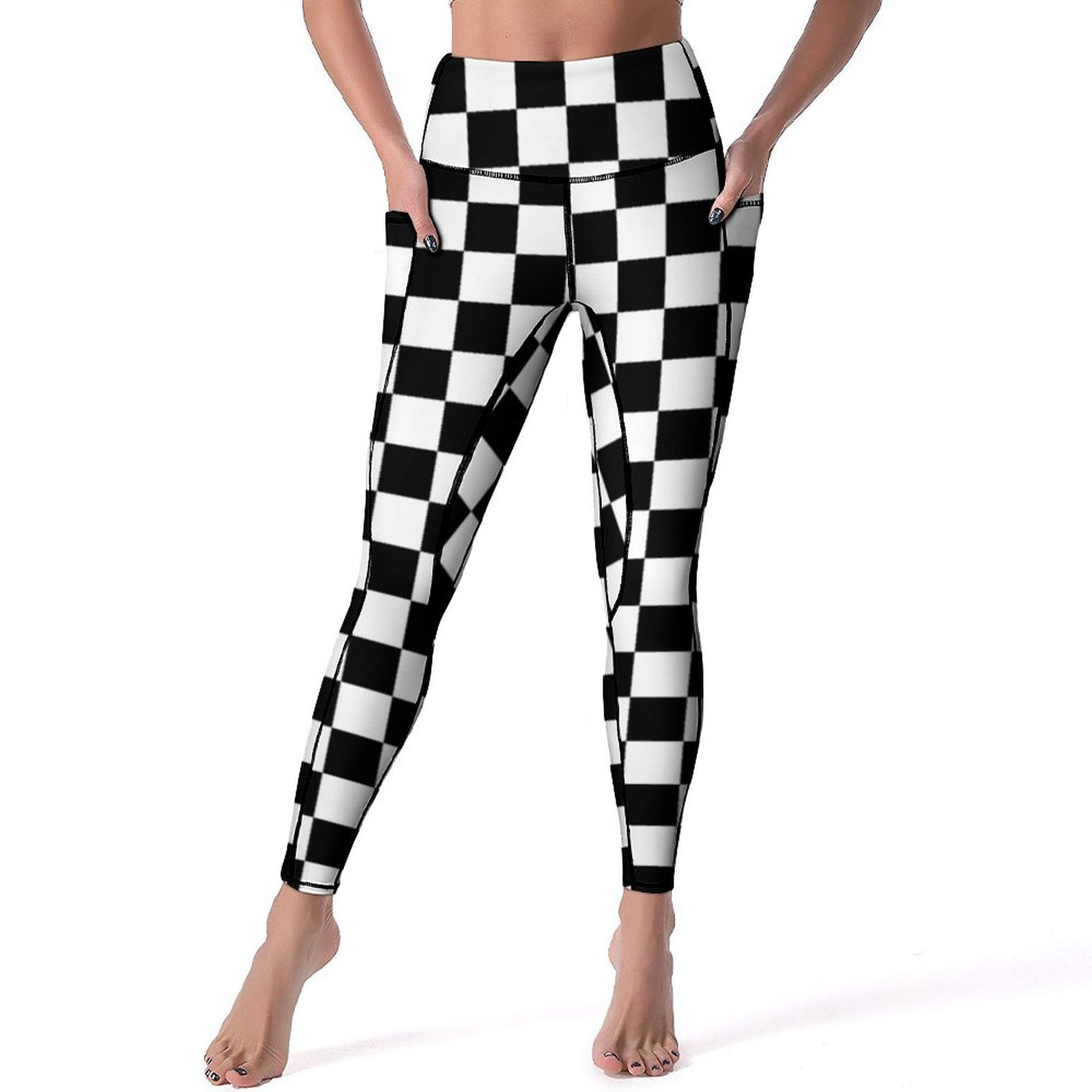 Simple Checkerboard Leggings Red and Black Checkered Push Up Yoga Pants ...