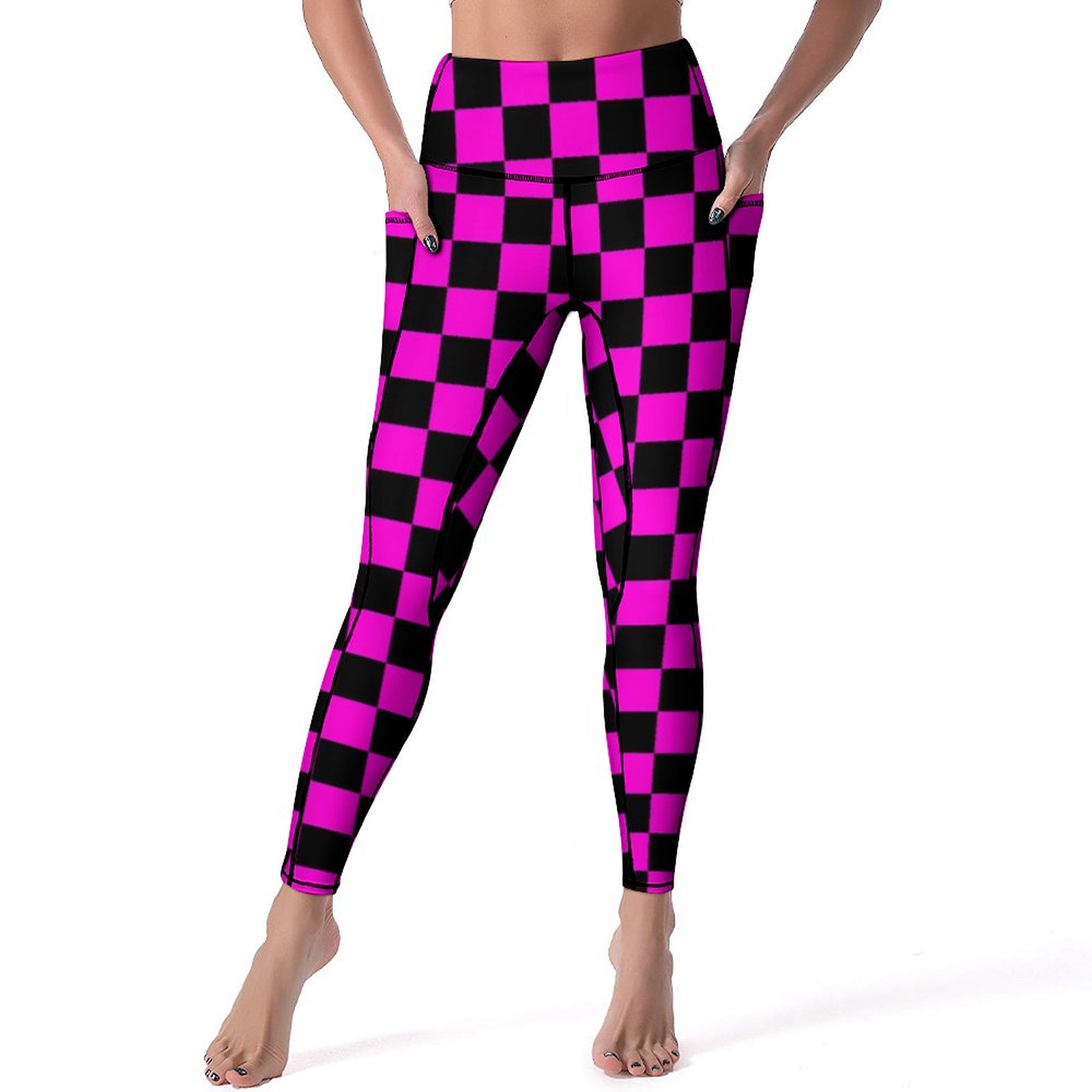 Simple Checkerboard Leggings Red and Black Checkered Push Up Yoga Pants ...