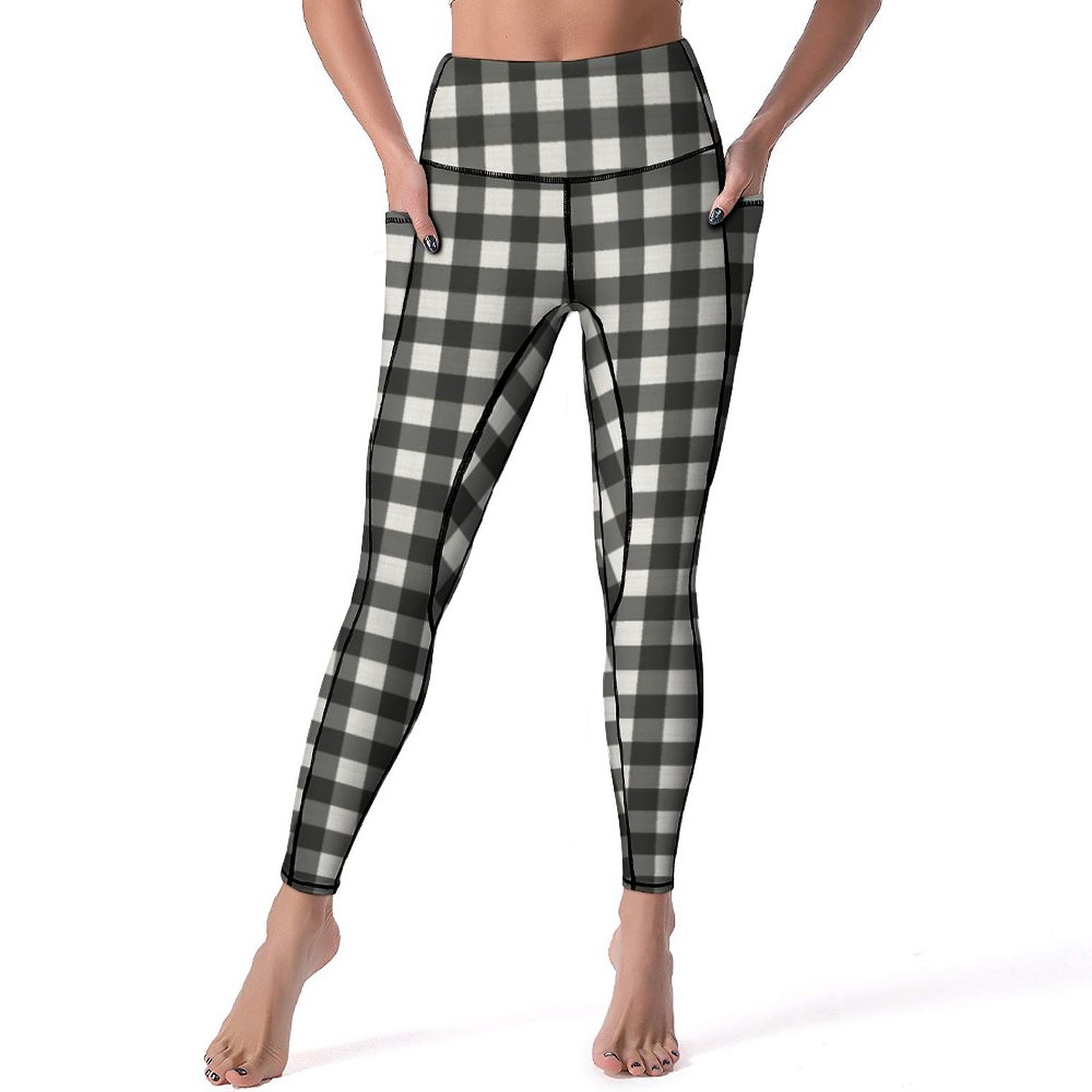 Simple Checkerboard Leggings Red and Black Checkered Push Up Yoga Pants ...