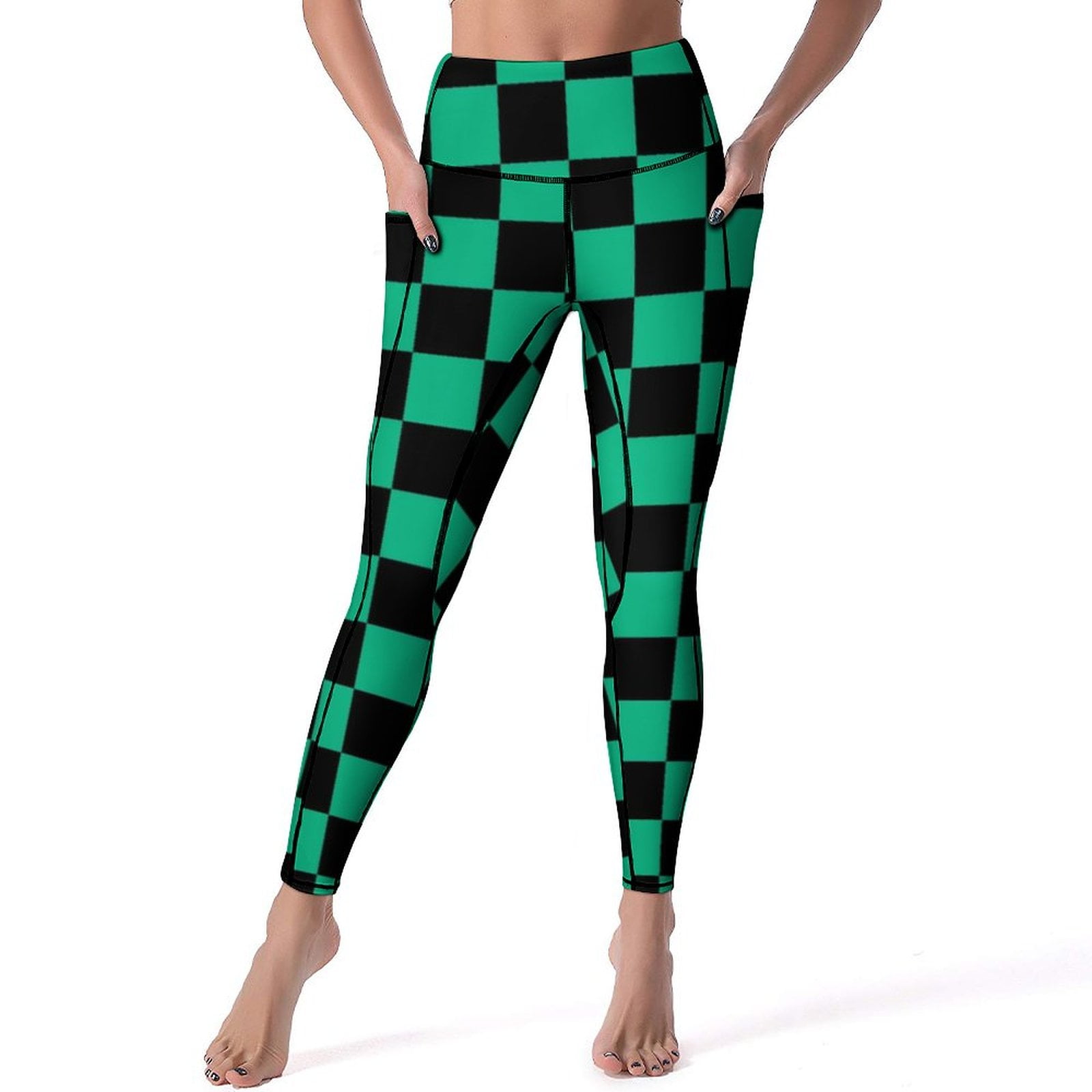 Simple Checkerboard Leggings Red and Black Checkered Push Up Yoga Pants ...