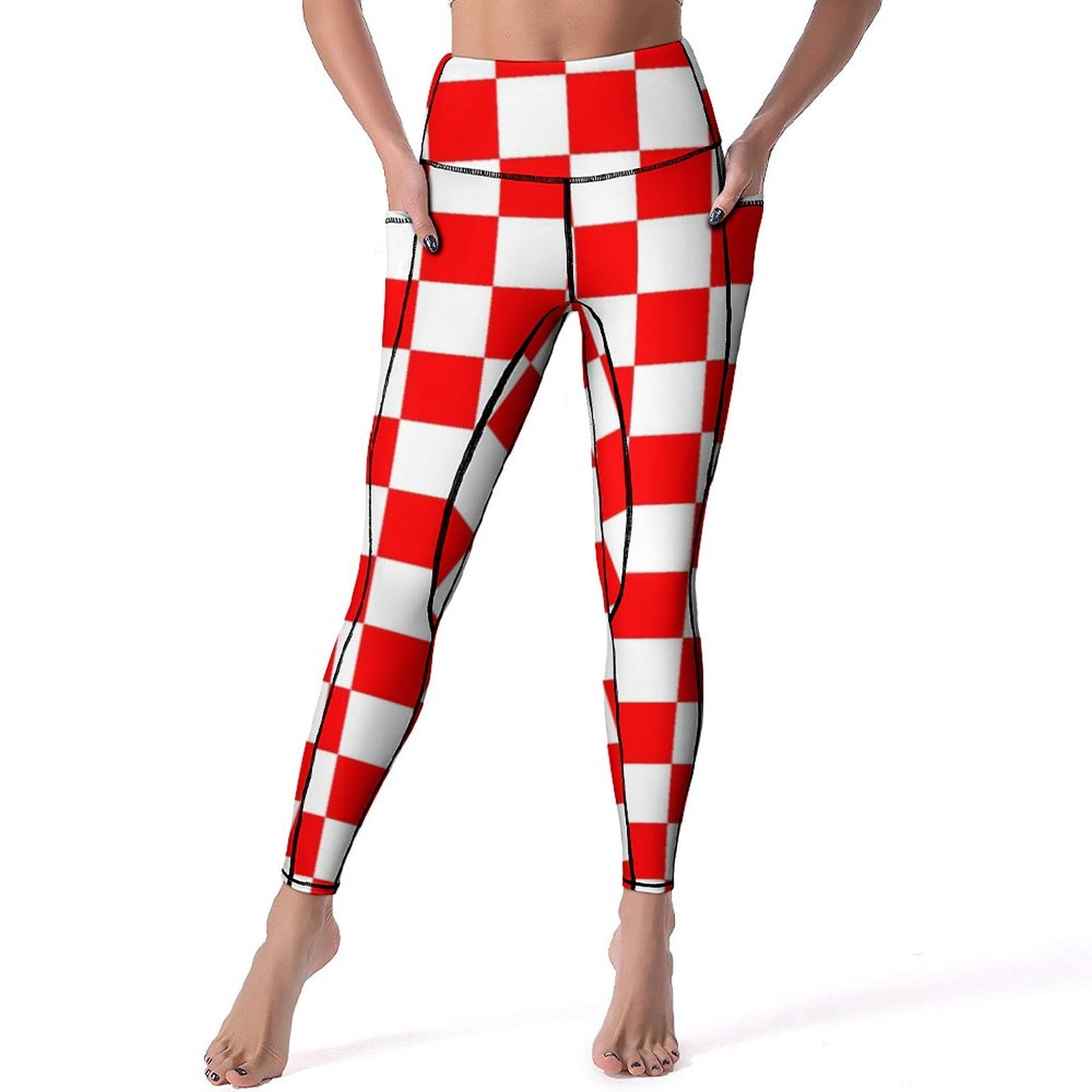 Simple Checkerboard Leggings Red and Black Checkered Push Up Yoga Pants ...