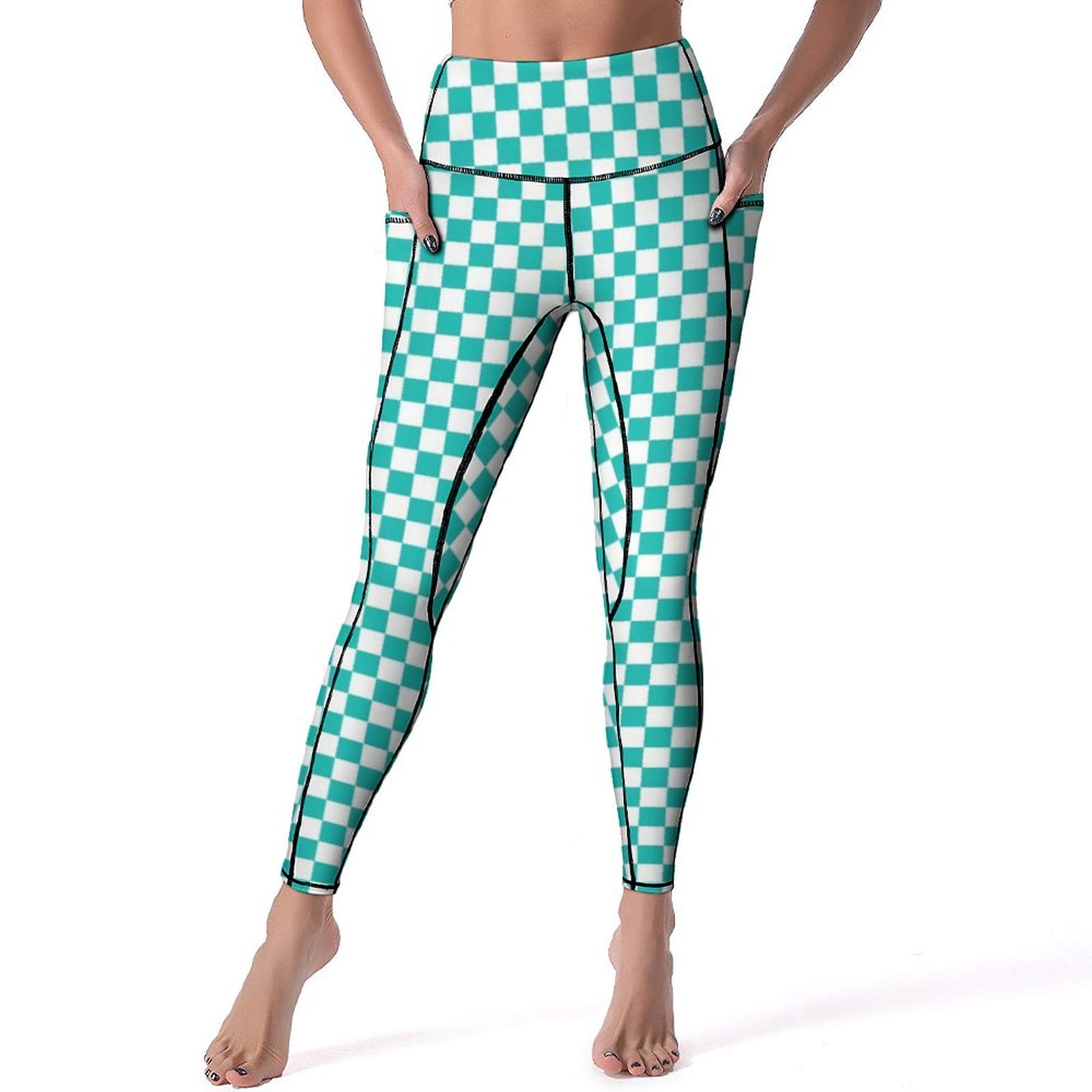 Simple Checkerboard Leggings Red and Black Checkered Push Up Yoga Pants ...